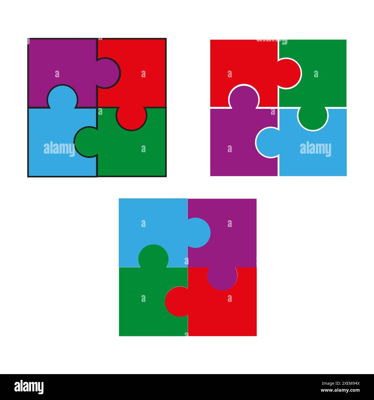 Puzzle pieces vector. Colorful four parts. Square jigsaw shapes ...