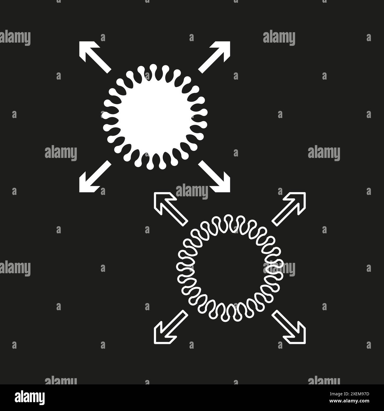 Virus spread icons. White vector set. Pathogen and arrows design ...