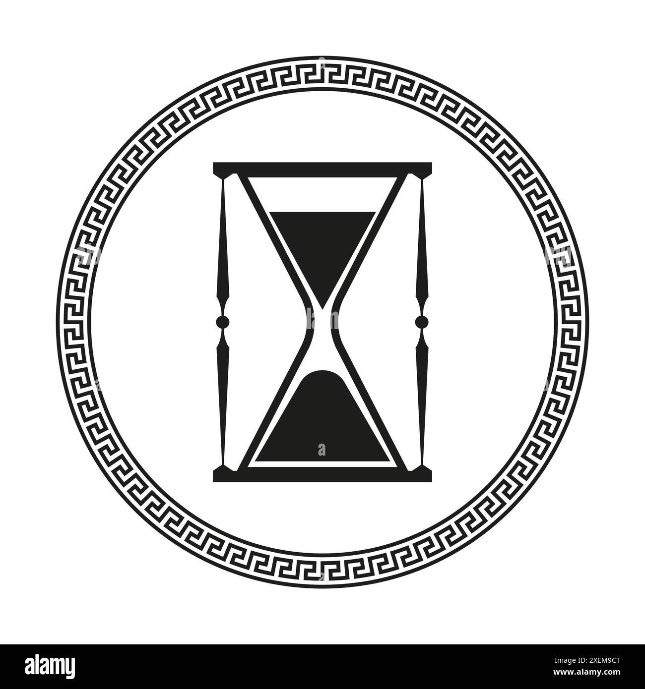 Hourglass icon. Greek border design. Classic time symbol. Black vector ...
