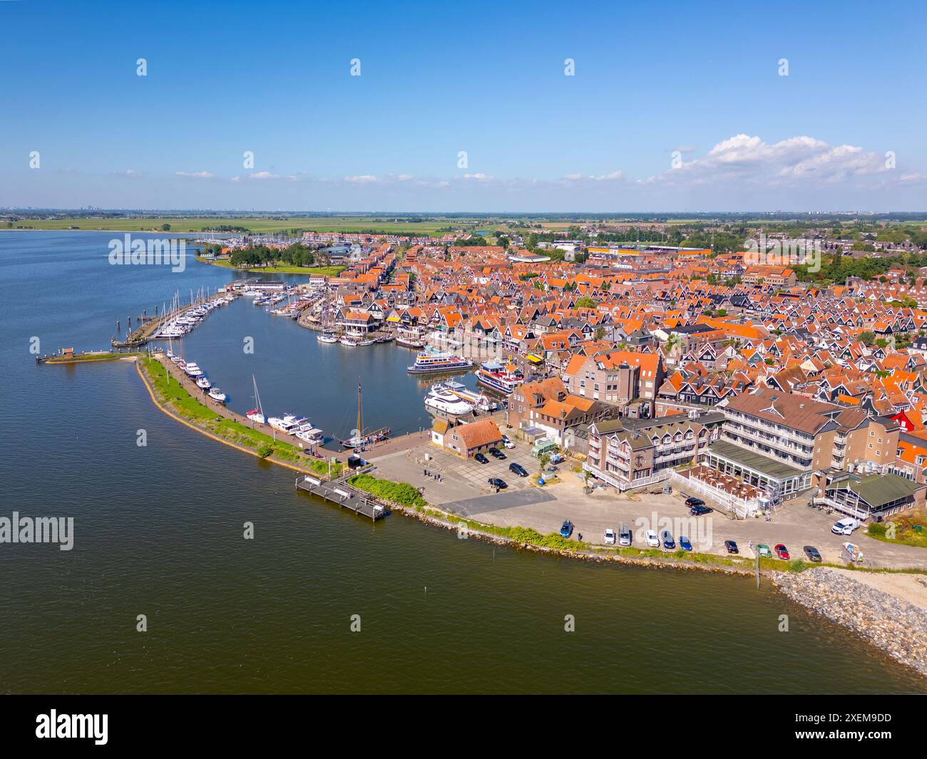 Aerial drone photo of the dutch town named Volendam with a small ...