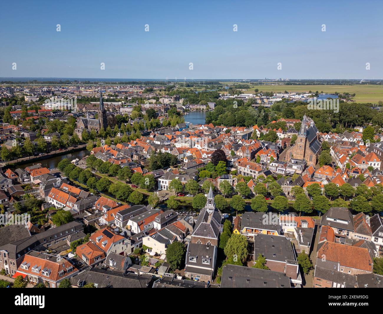 Aerial drone photo of the dutch town named Weesp with an old town ...