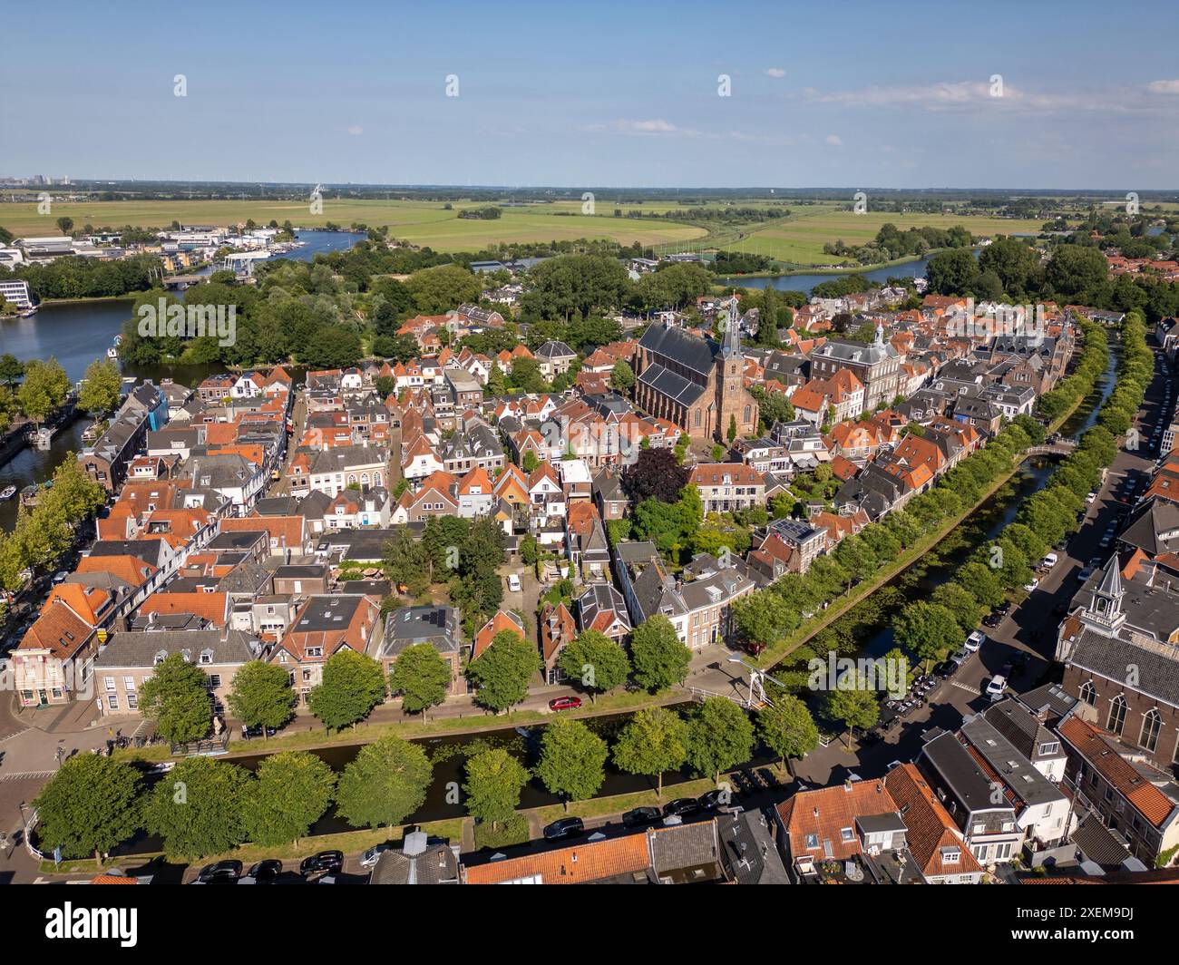 Aerial drone photo of the dutch town named Weesp with an old town ...