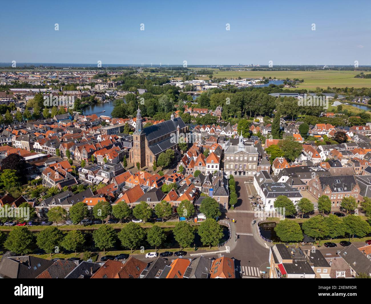 Aerial drone photo of the dutch town named Weesp with an old town ...