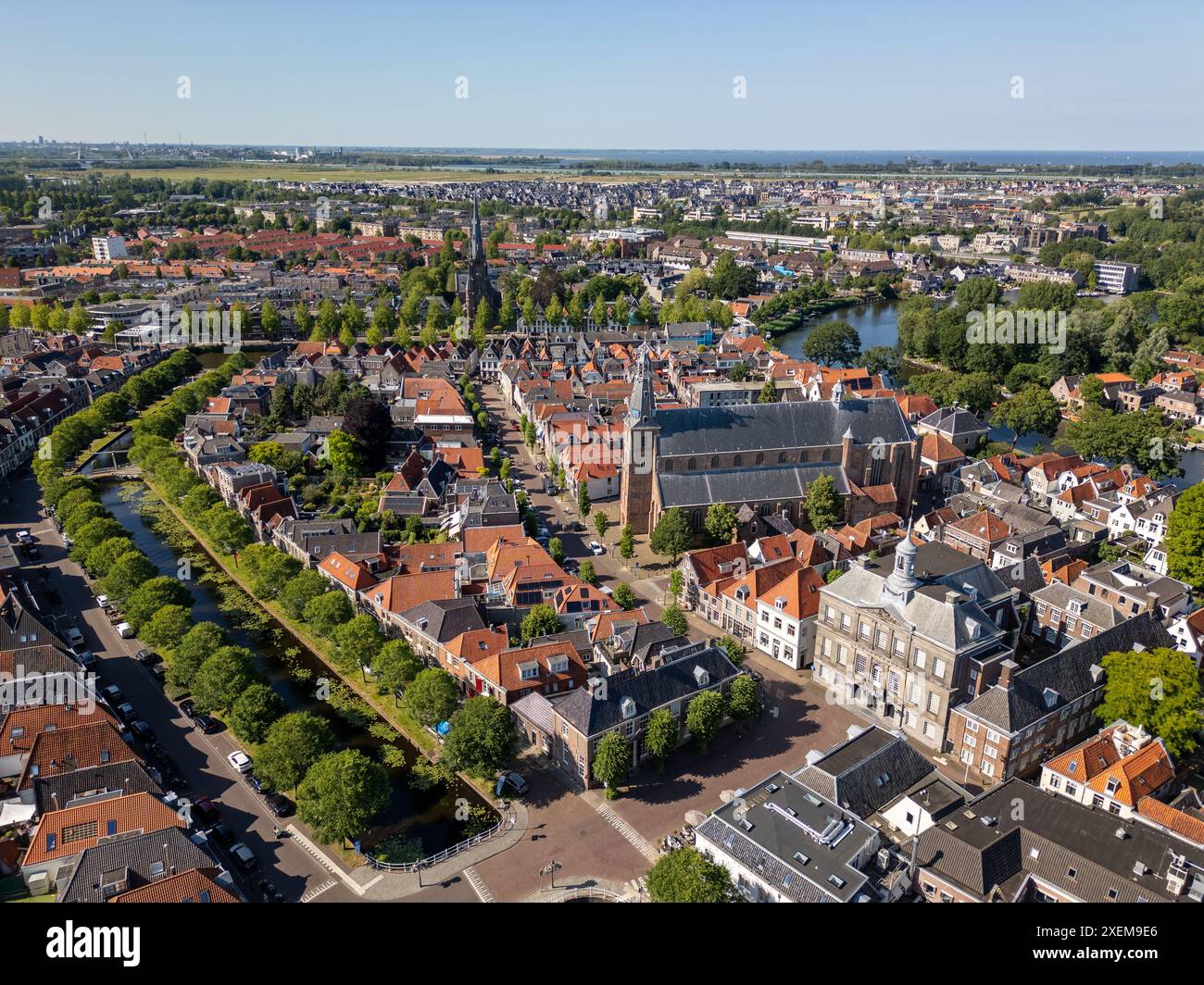 Aerial drone photo of the dutch town named Weesp with an old town ...