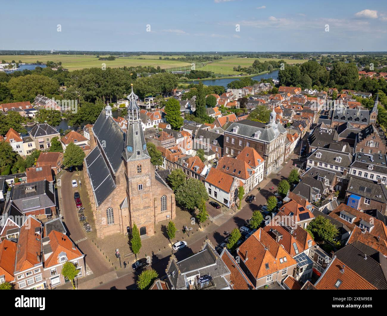 Aerial drone photo of the dutch town named Weesp with an old town ...