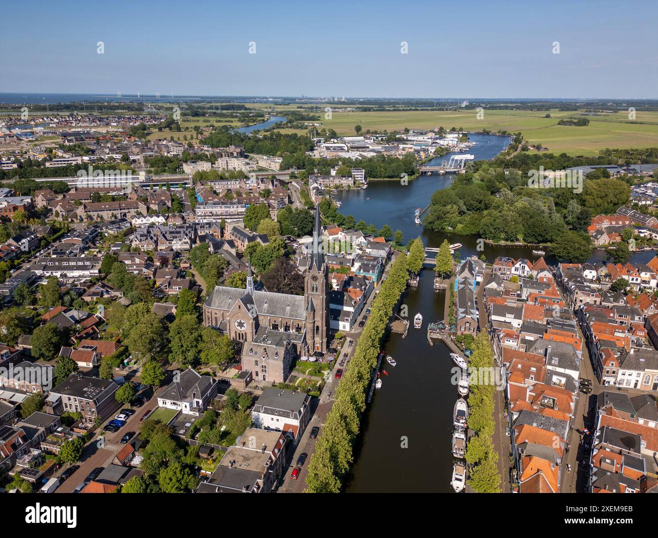 Aerial drone photo of the dutch town named Weesp with an old town ...
