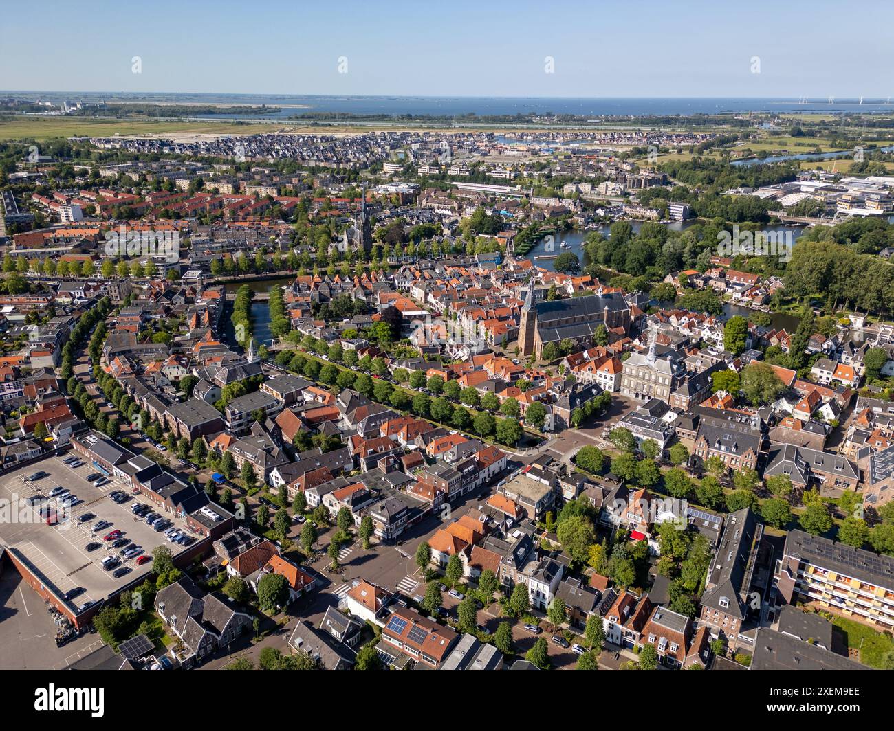 Aerial drone photo of the dutch town named Weesp with an old town ...
