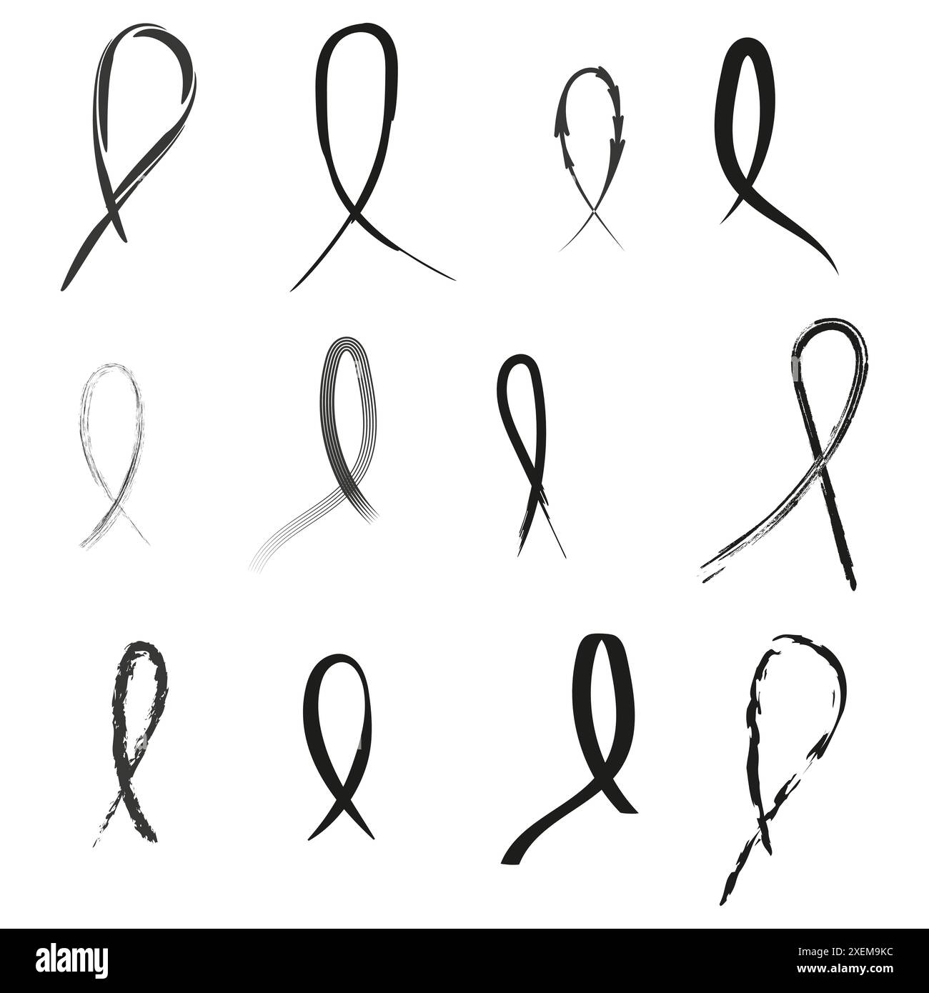 Awareness ribbon vector. Black brushstroke designs. Various loop shapes ...