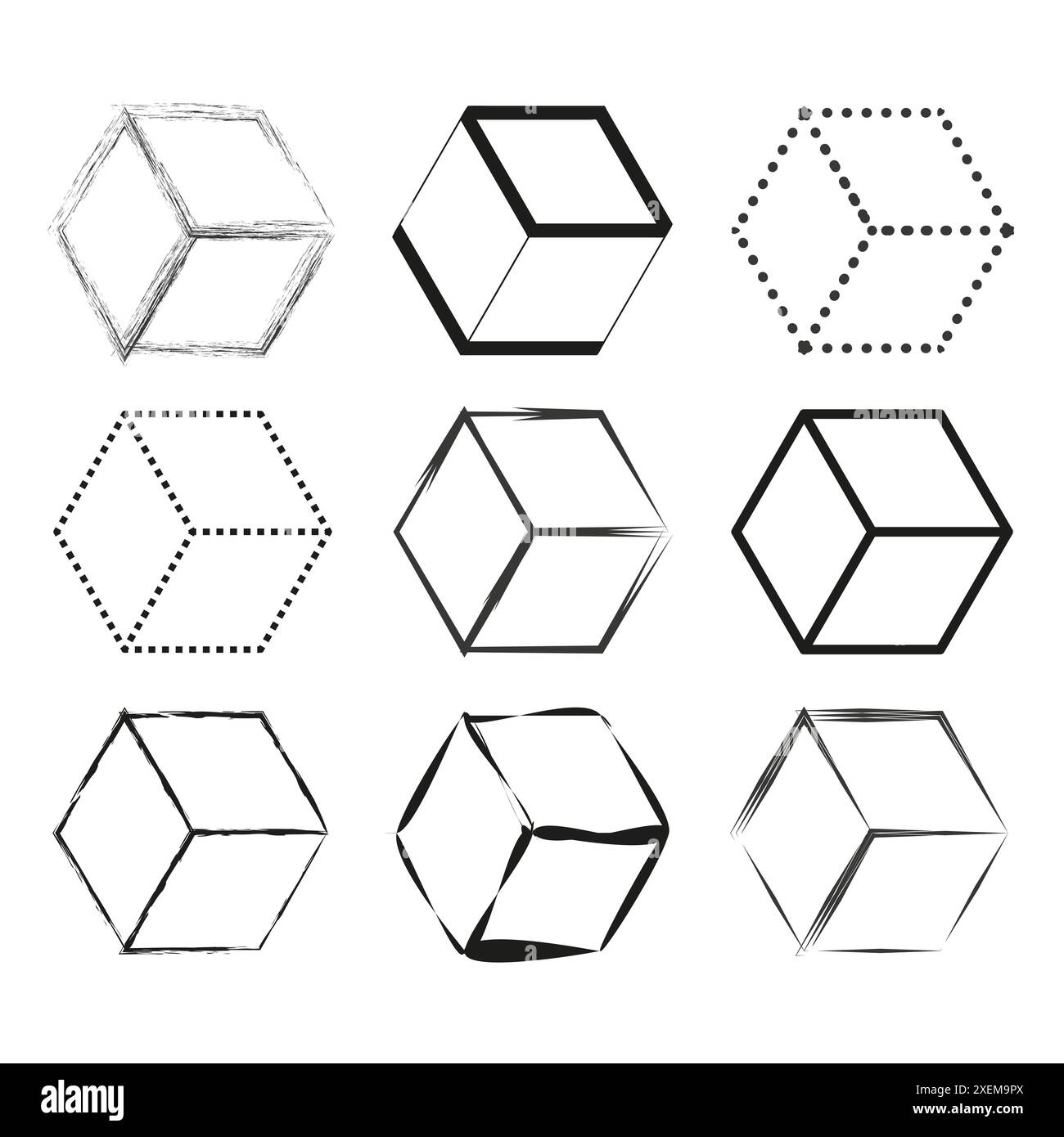 Geometric Cubes Collection. Hand Drawn and Dotted Cube Variations ...