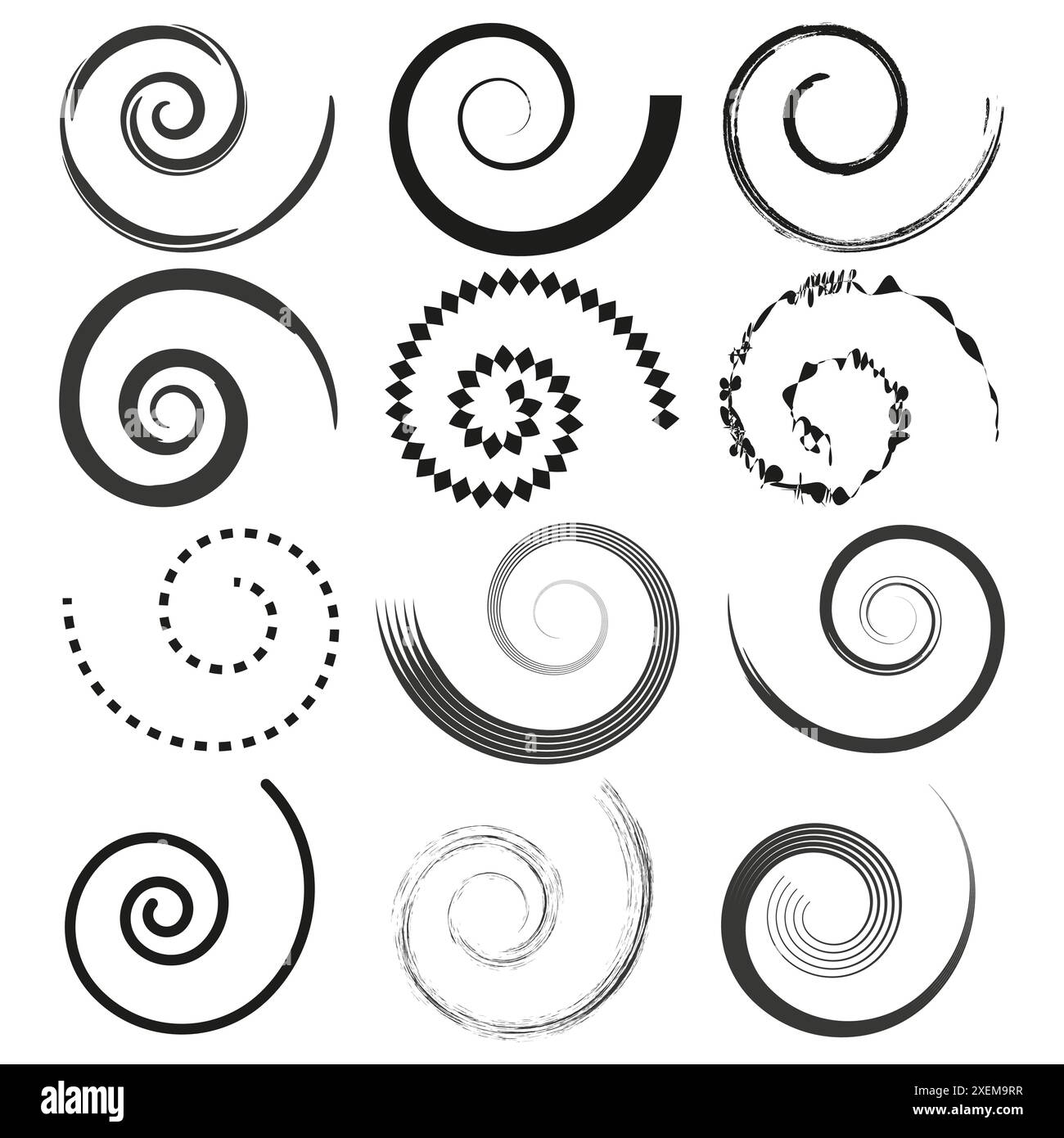 Spiral shapes vector. Black and white. Abstract swirl designs. Various ...