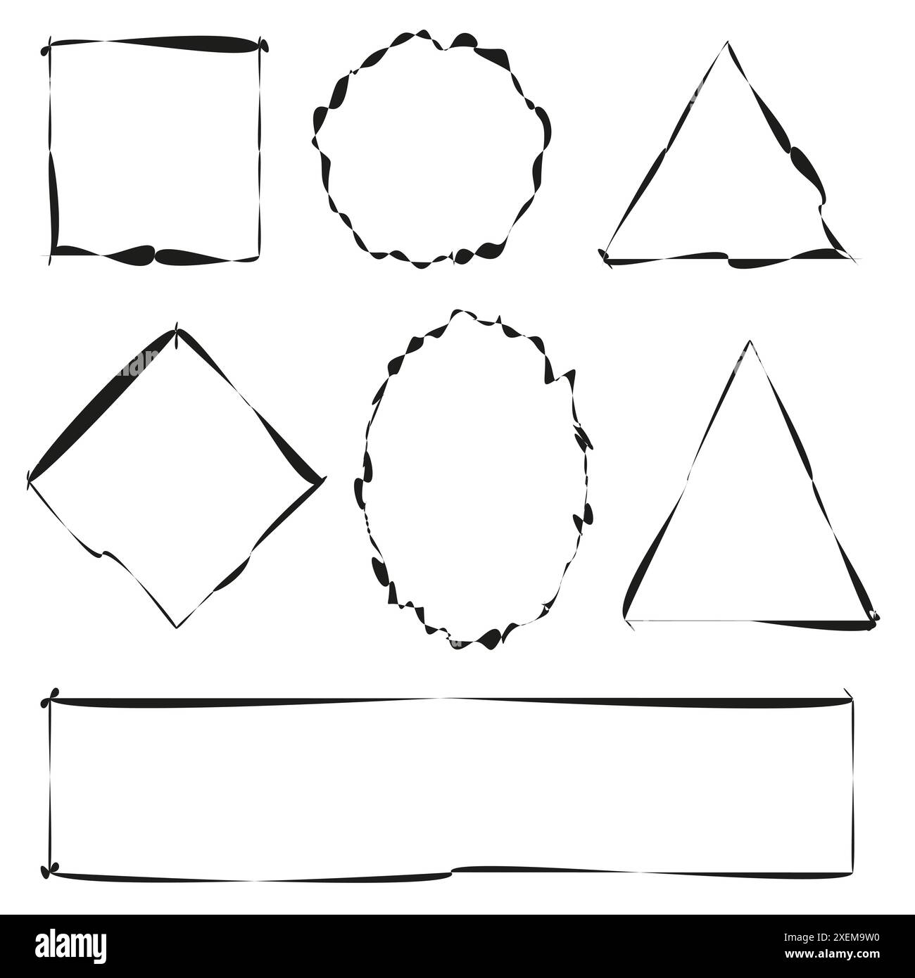 Hand drawn shapes. Abstract geometric frames. Square, circle, triangle designs. Minimalist ...
