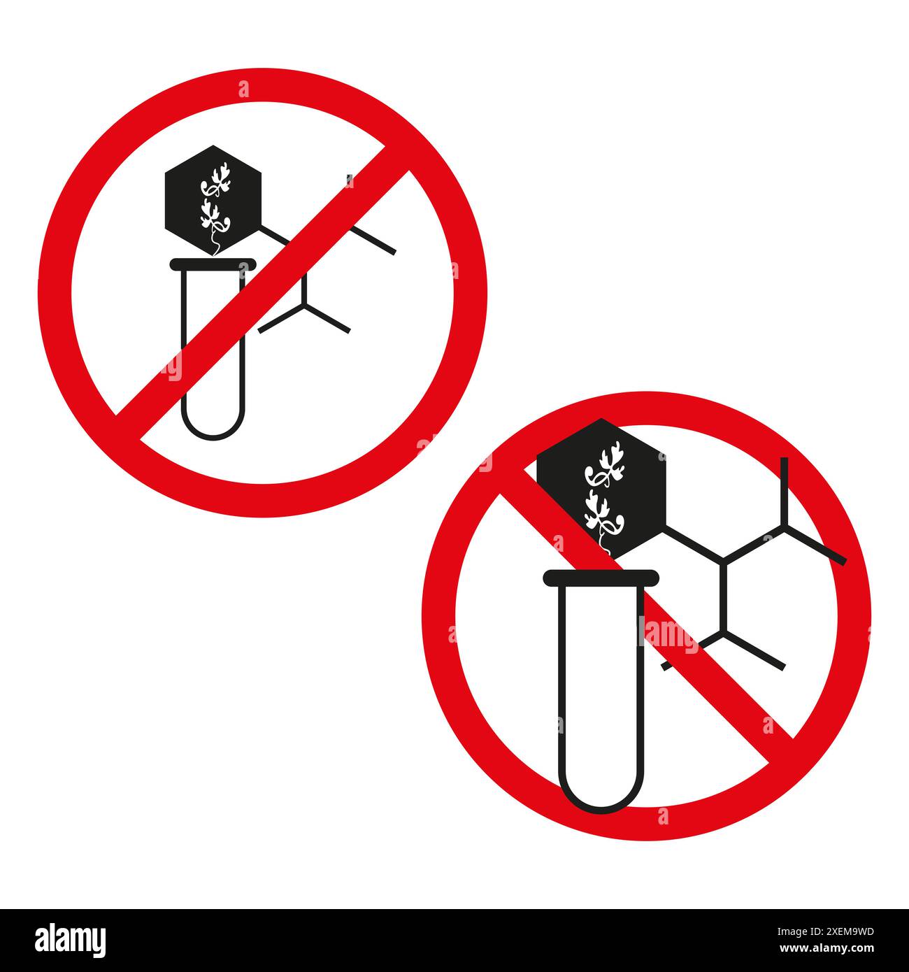 No Chemical Icon Set Prohibited Lab Symbols Red Prohibition Sign Vector Illustration Stock