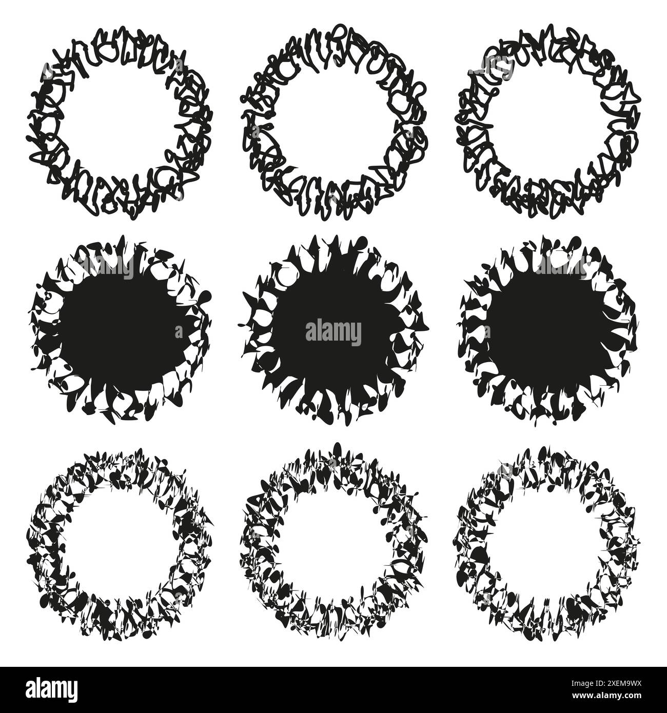 Decorative circle frames. Abstract leaf patterns. Black and white ...