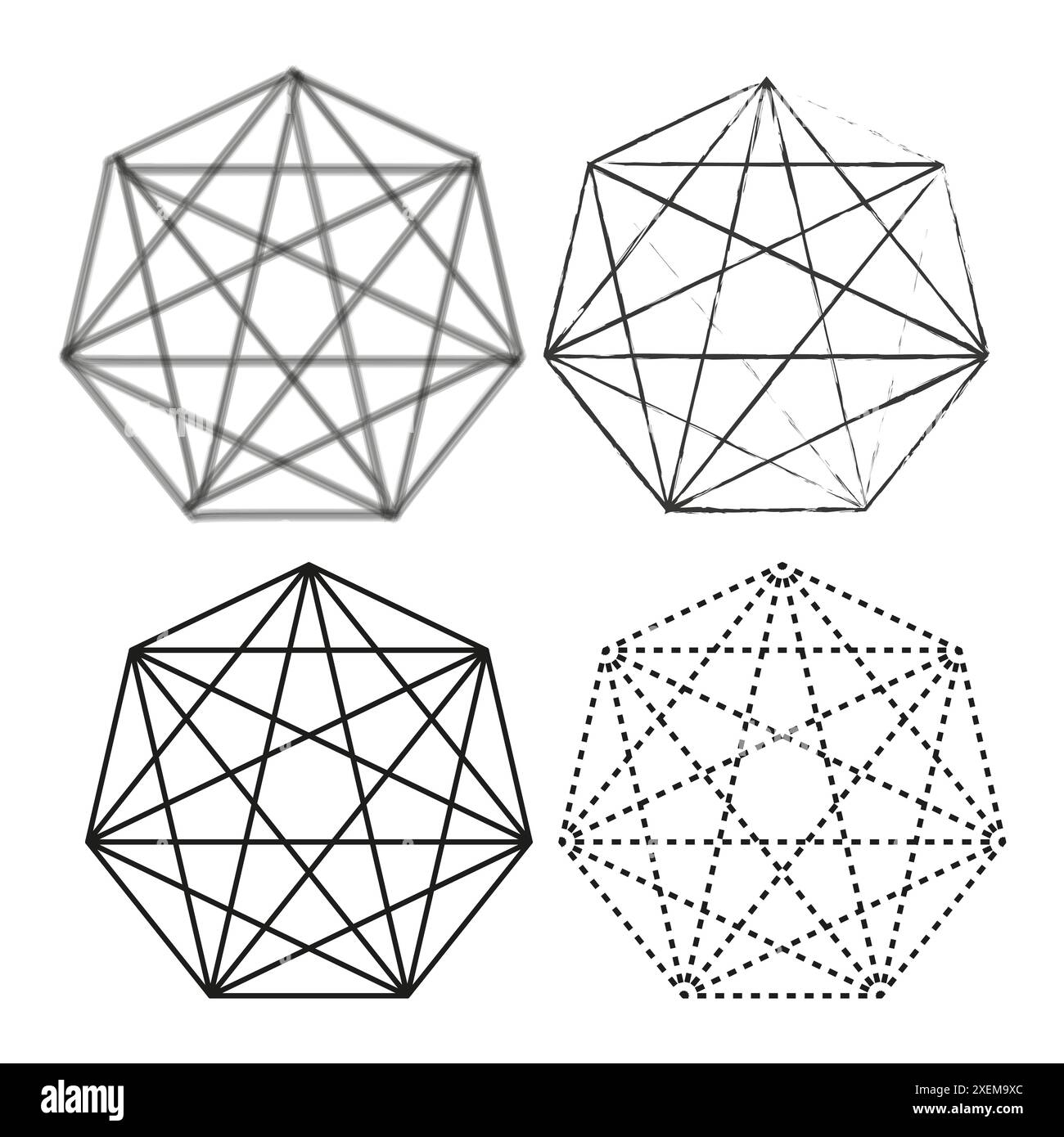 Geometric star designs. Abstract polygonal patterns. Vector graphic ...