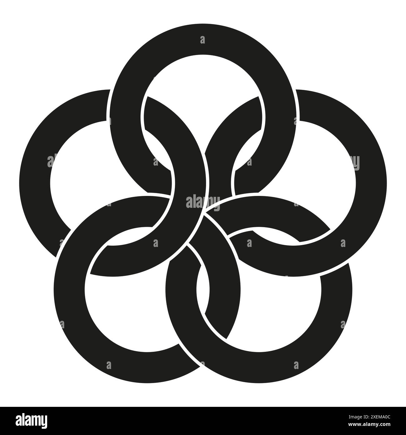 Interlocking circles pattern. Black geometric design. Abstract knot symbol. Vector illustration ...