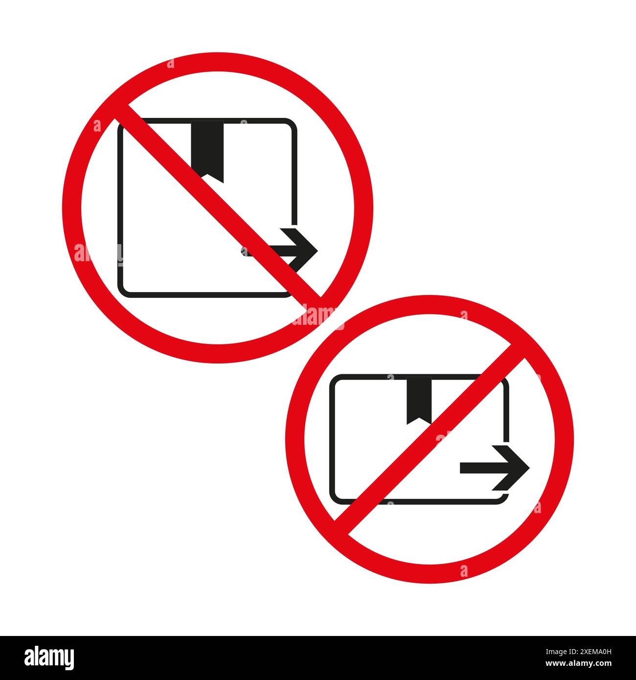 No package delivery icons. Red prohibition circles. Black arrow symbols ...