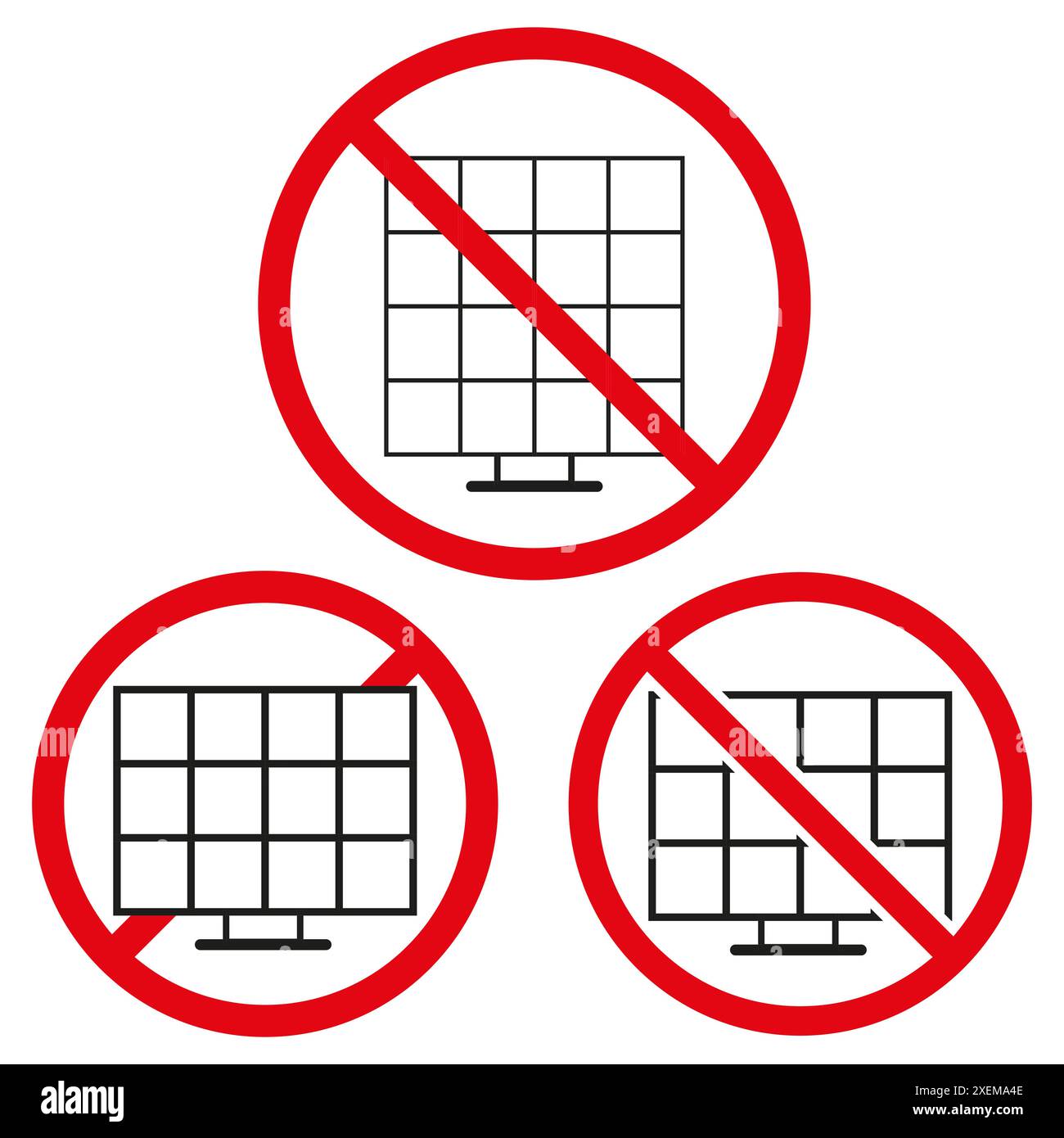No grid icon set. Prohibited screen symbols. Red prohibition sign ...