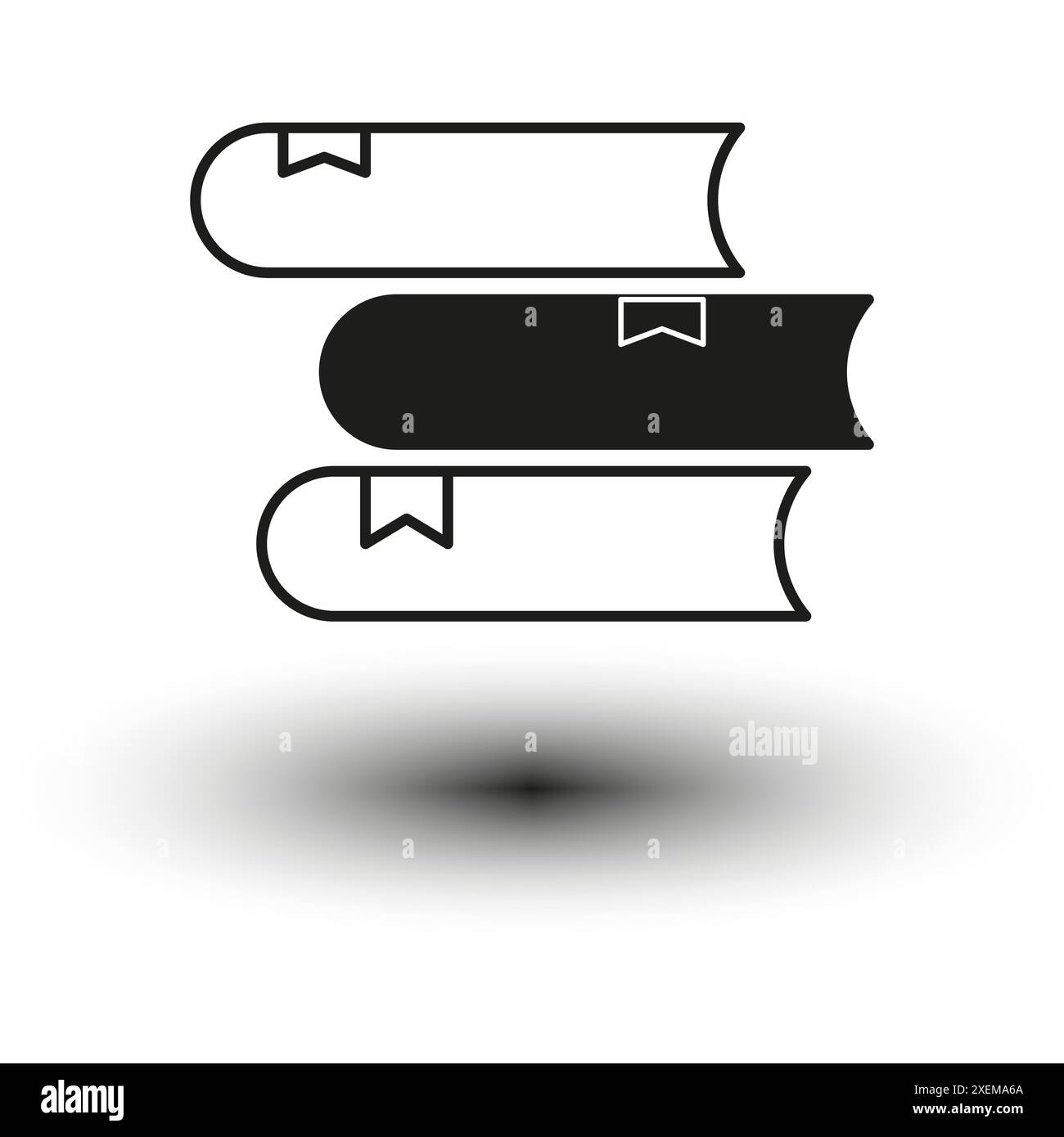 Stacked books icon. Bookmark symbols. Black and white vector. Education ...