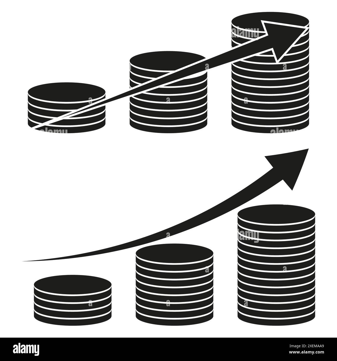 Financial growth icons. Stacked coins with arrows. Economic progress ...