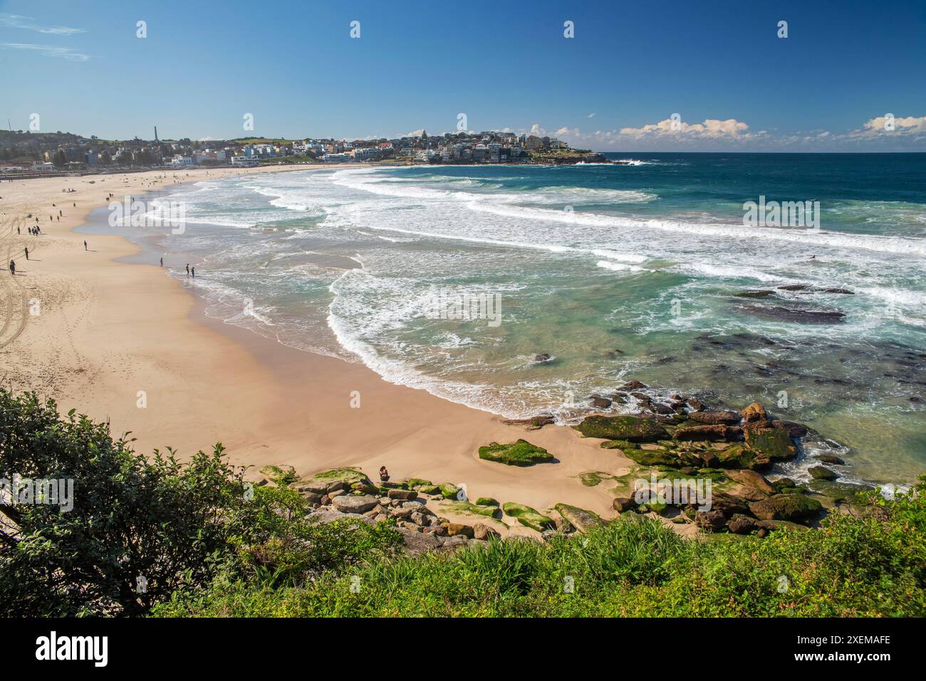 Picturesque golden sandy Bondi Beach in Sydney. Bondi beach is perfect ...