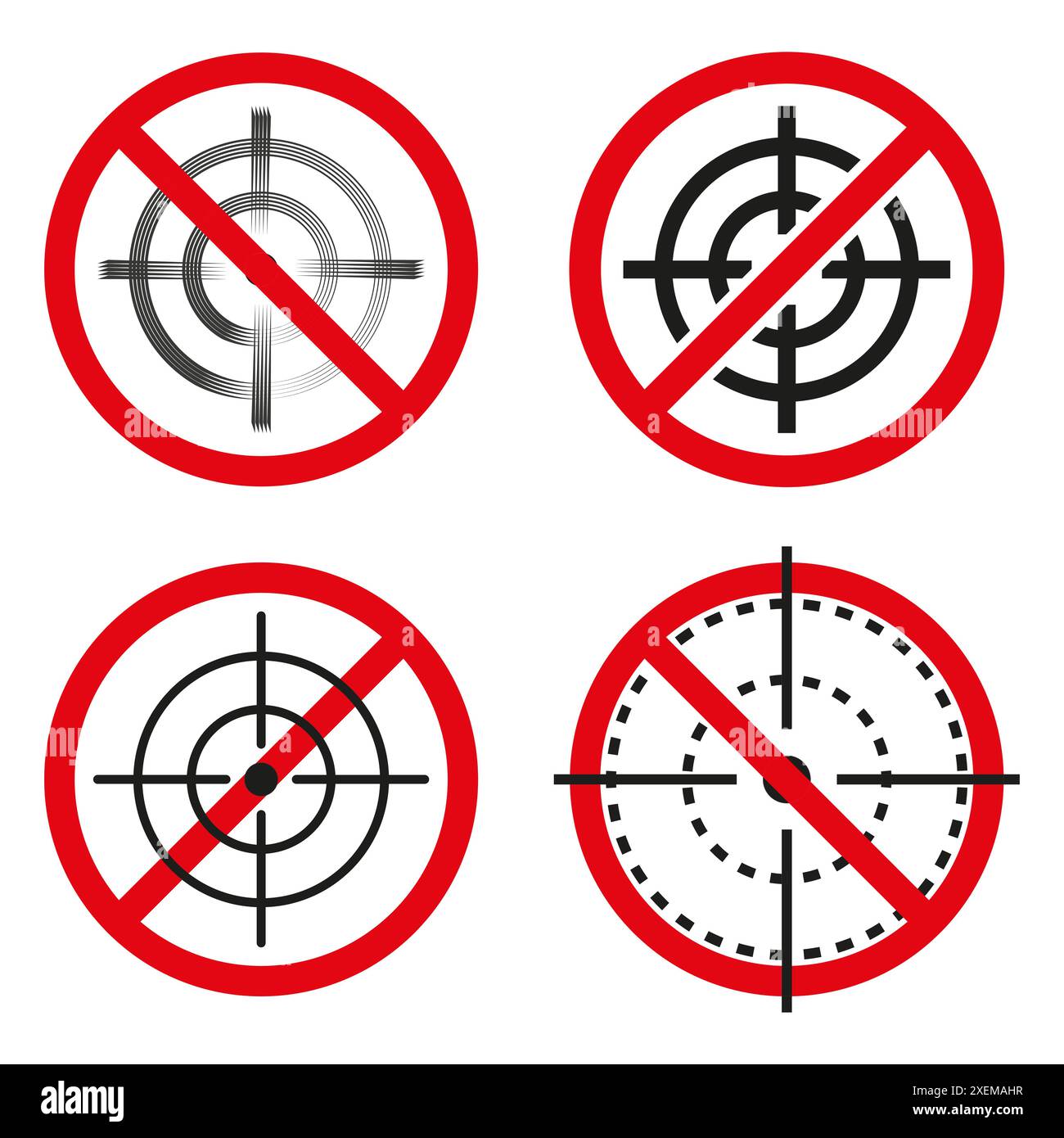 No target icons. Prohibition symbols with crosshairs. Red circles with ...