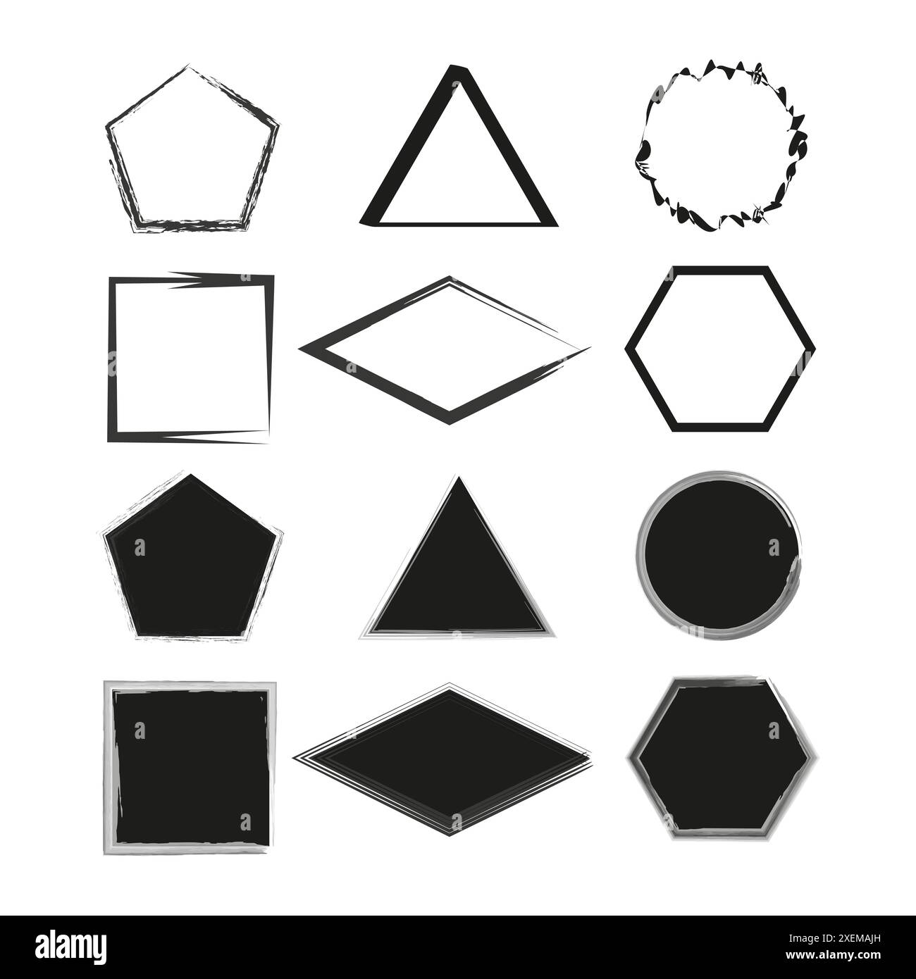 Geometric shape set. Various forms vector. Twelve unique designs. Black ...