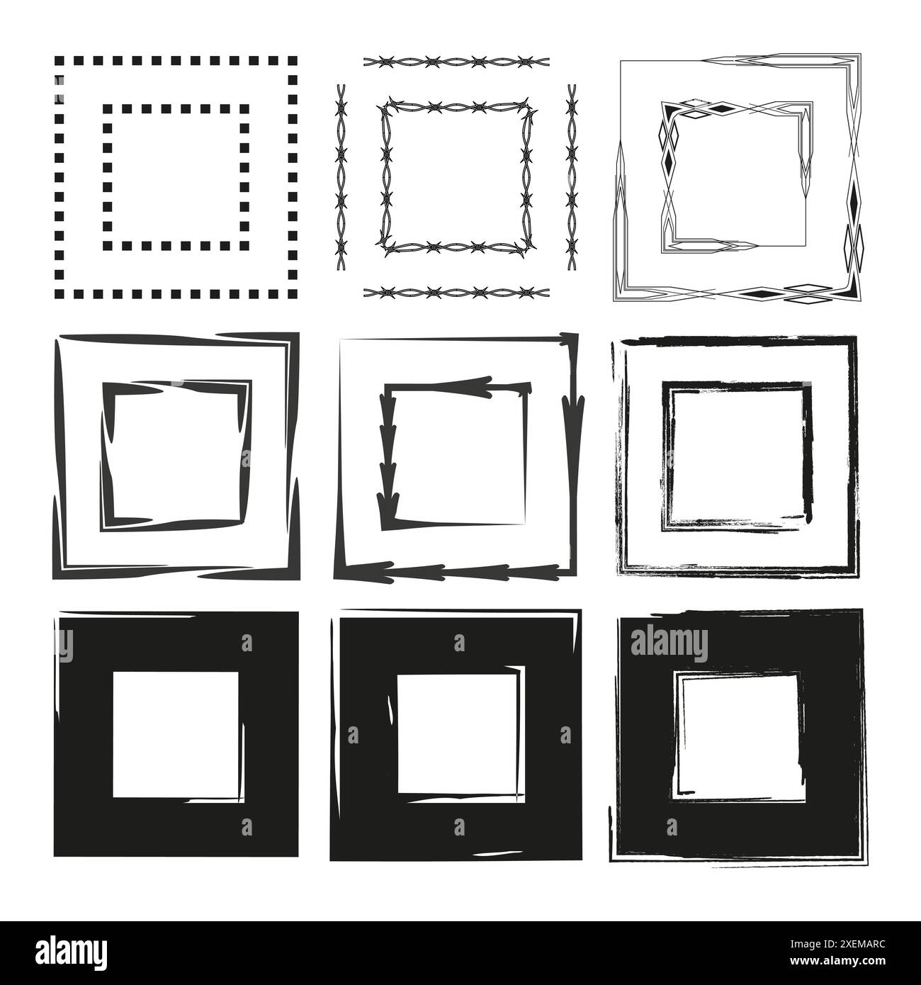 Decorative Square Frames Varied Border Styles Black And White Vector Abstract Design Set