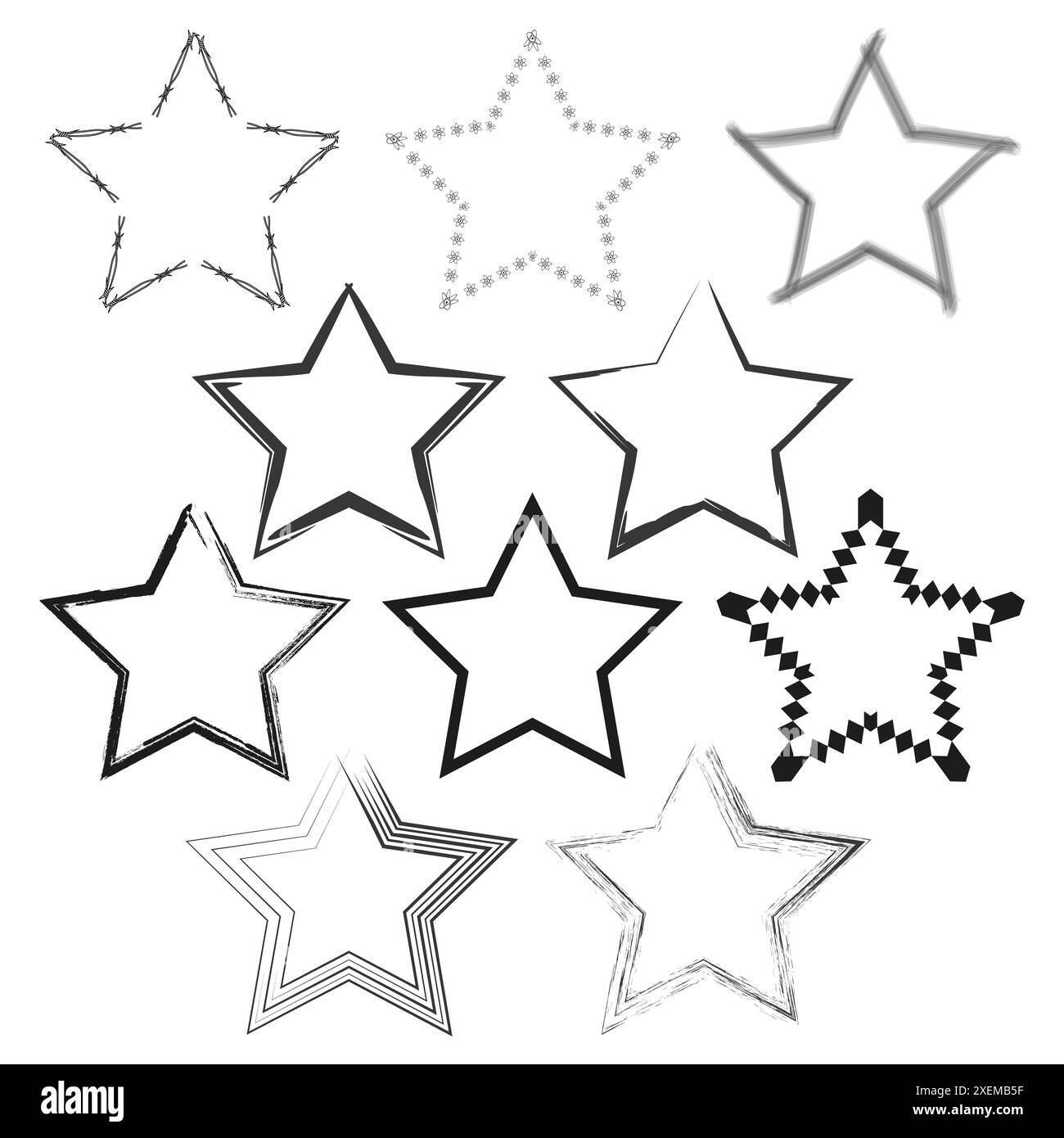 Star frame set. Various border designs. Black and white contrast ...