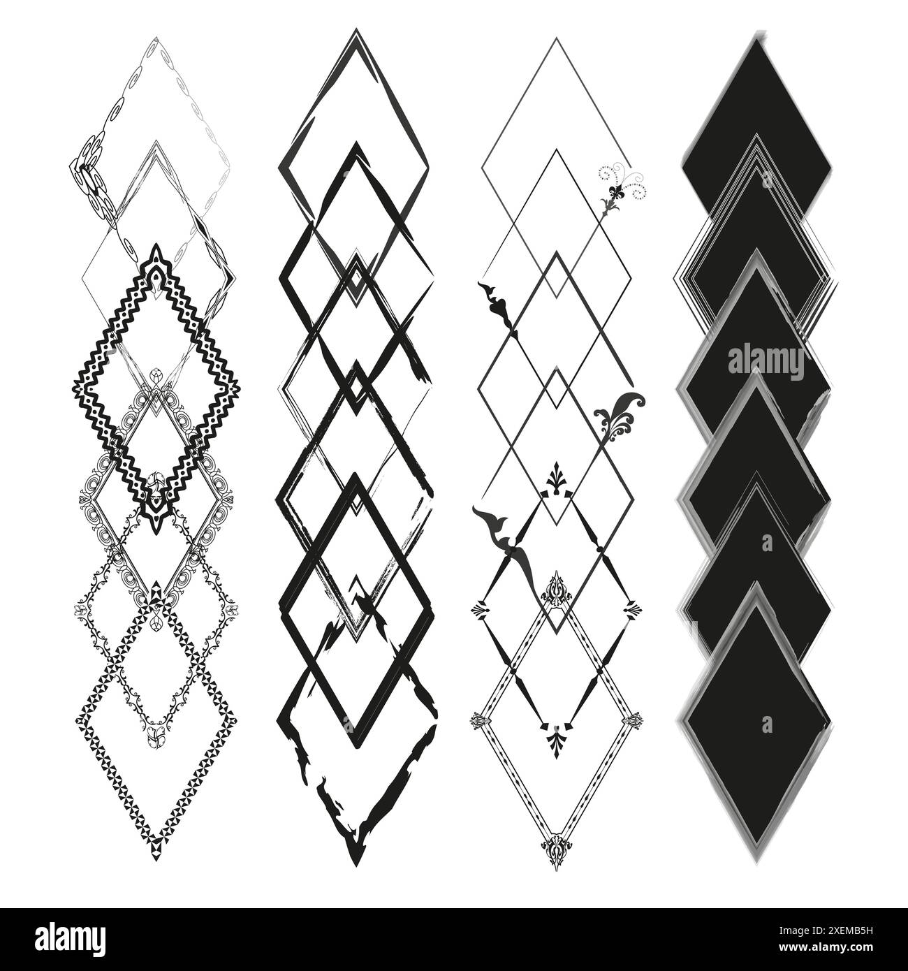 Ornate diamond frames. Decorative geometric shapes. Black and white patterns. Elegant vector ...