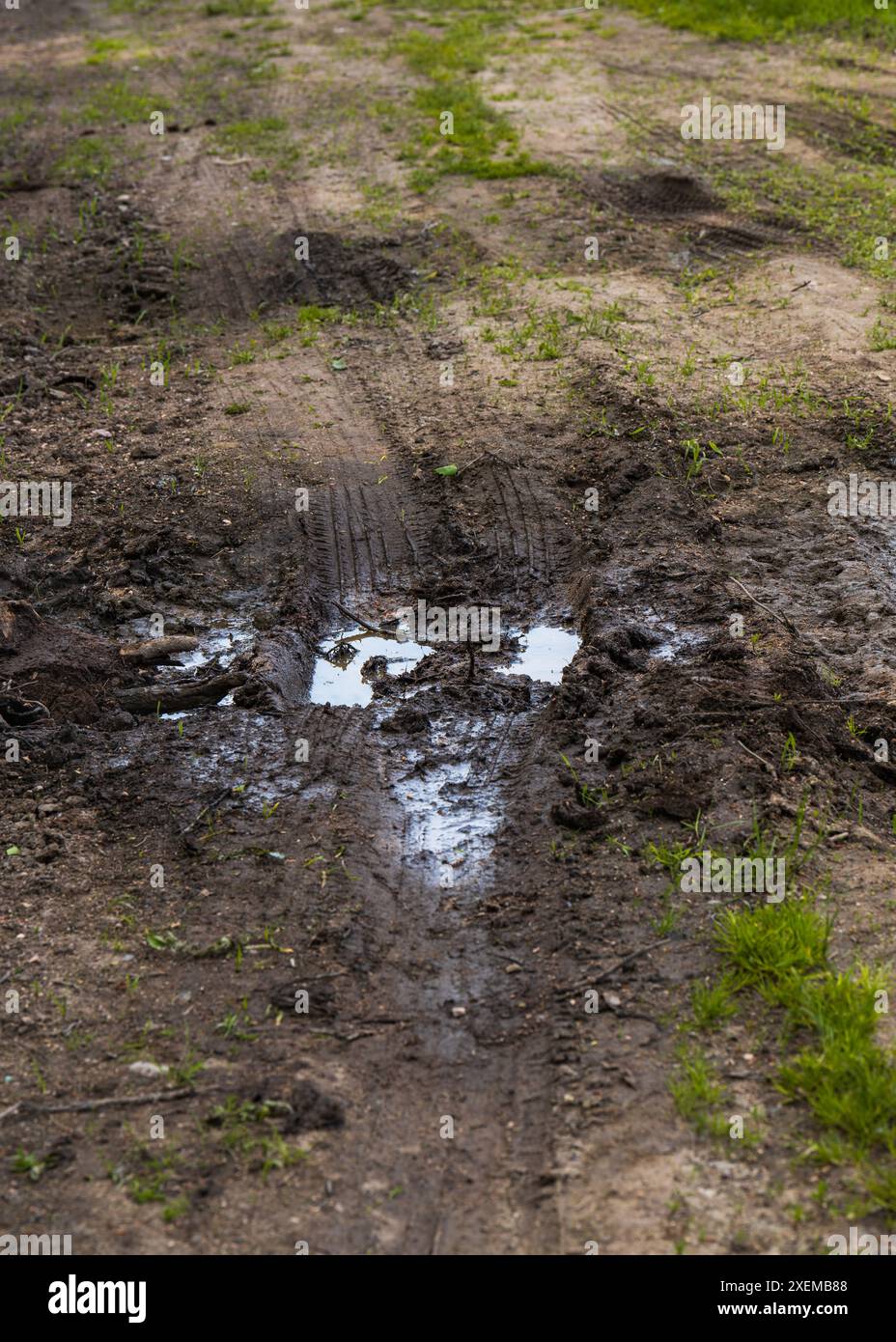 Wet country road, wheel tracks in the soil. Dirt after rain Stock Photo ...
