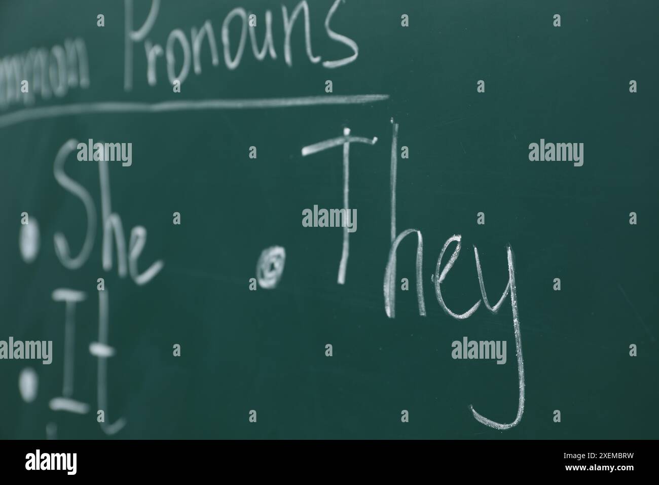 English grammar rules written with chalk on green board, closeup Stock ...