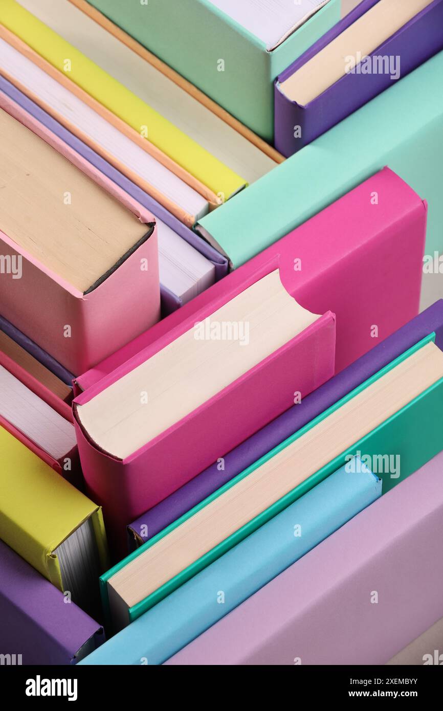 Many colorful hardcover books as background, closeup Stock Photo - Alamy