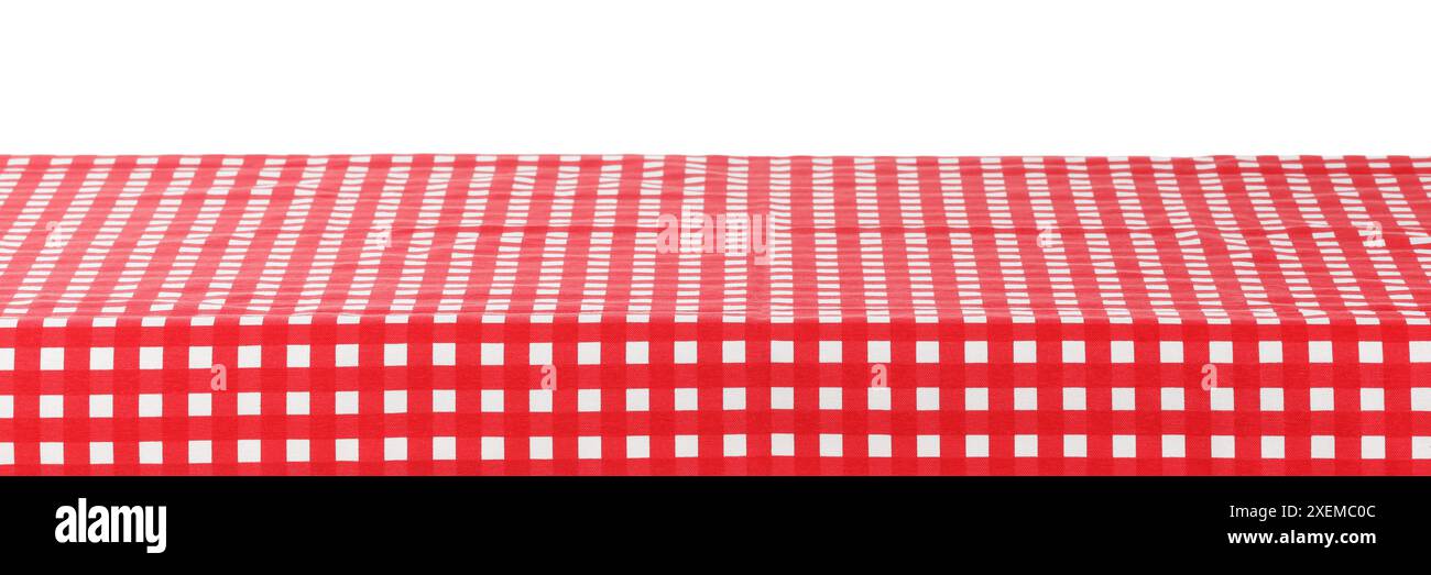Red checkered picnic tablecloth isolated on white Stock Photo - Alamy