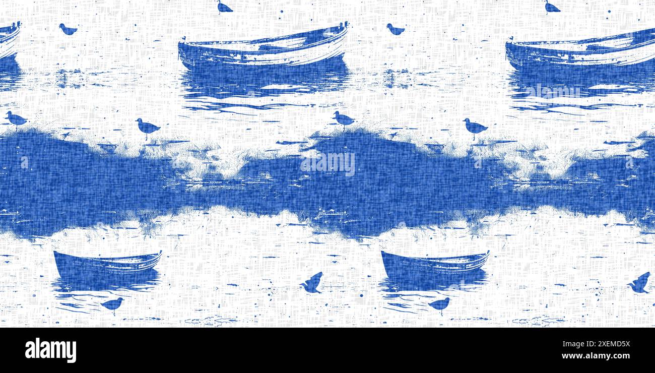 Coastal sail boat in azure ocean blue seamless border background ...