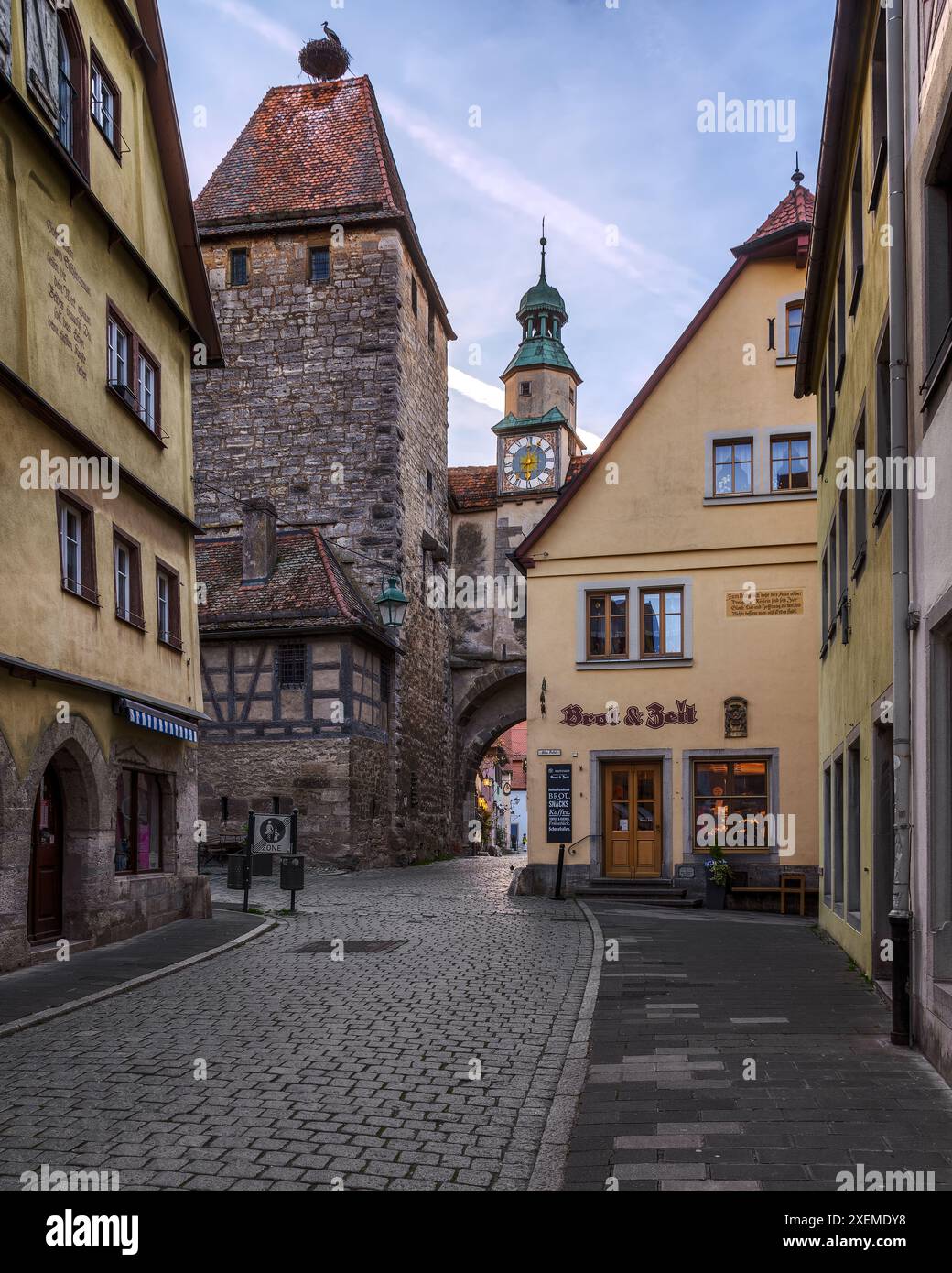 The famous Markus Tower in the old town of Rothenburg ob der Tauber on ...