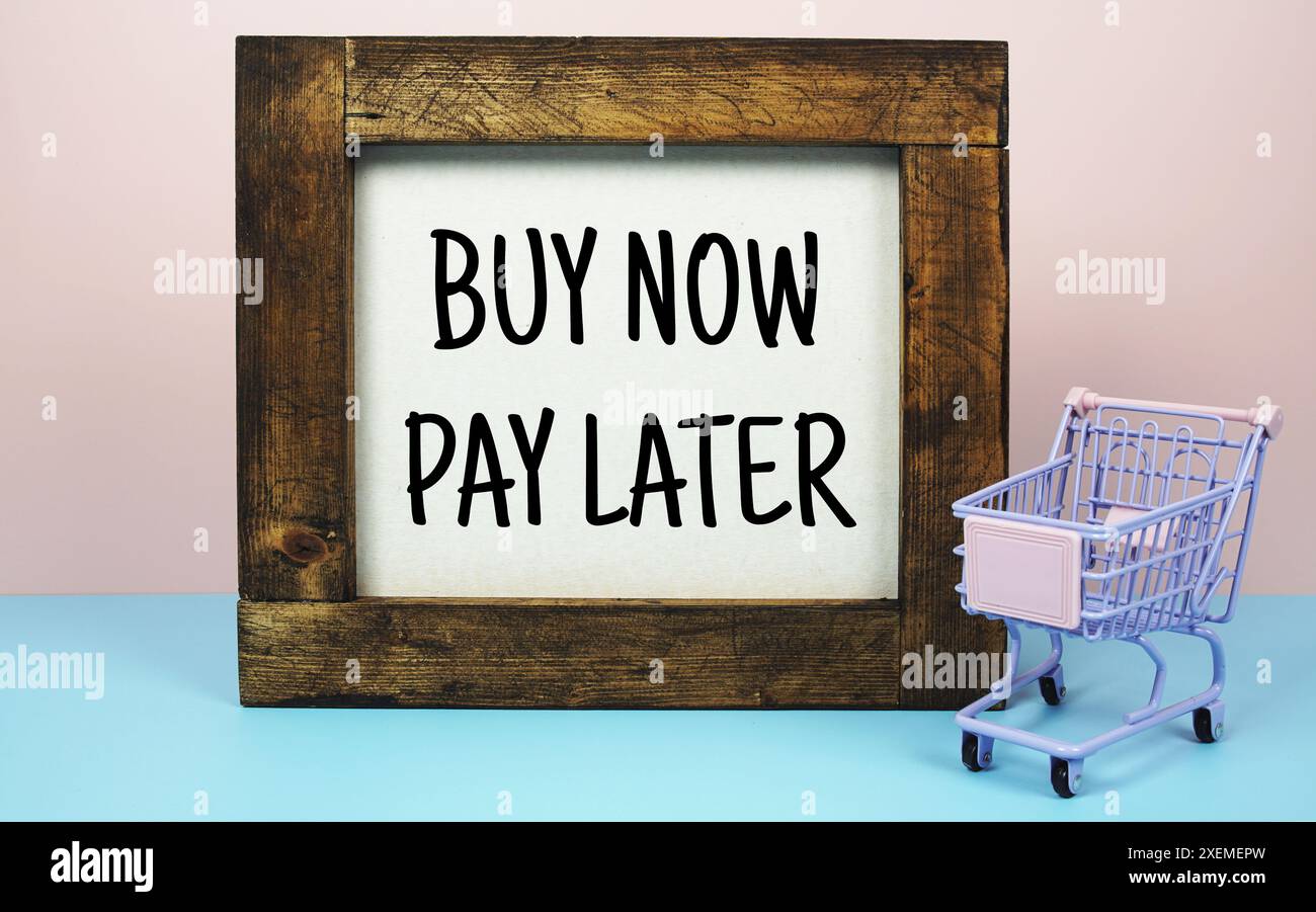 Buy Now Pay Later text message with trolley cart for business and ...