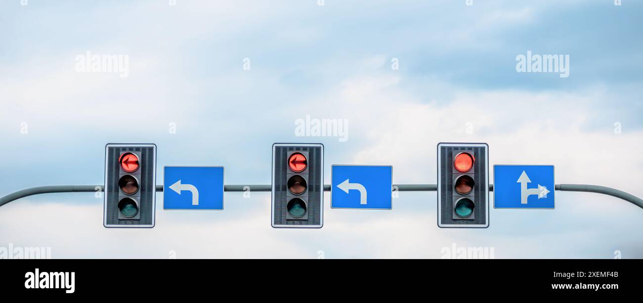 Road signs and traffic lights on a metal frame Stock Photo - Alamy