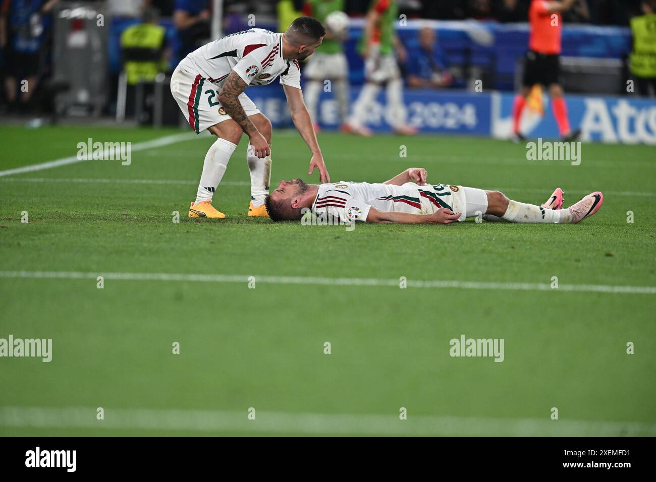 STUTTGART, GERMANY - JUNE 23: Barnabas Varga of Hungary goes down with ...
