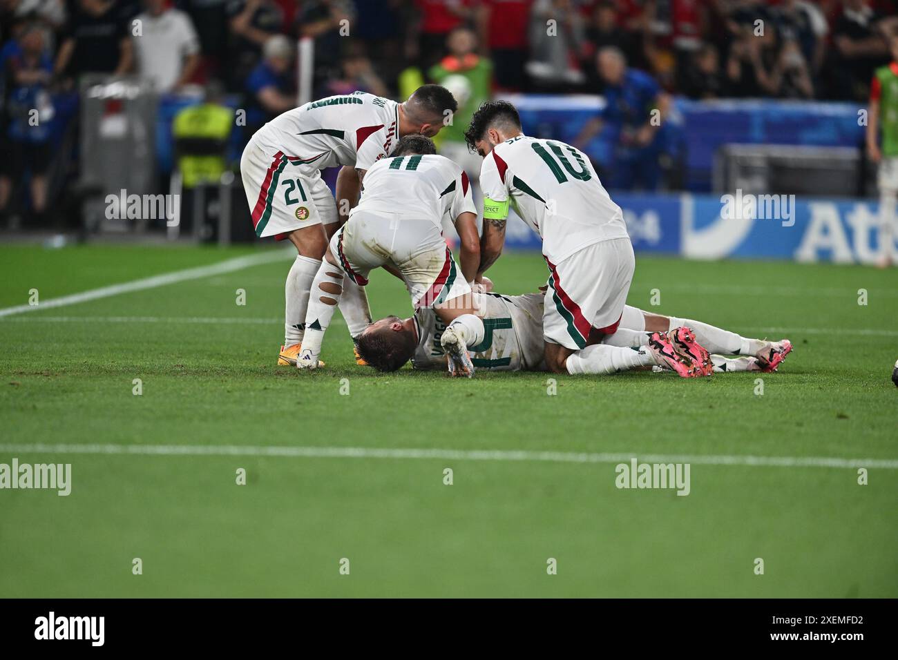 STUTTGART, GERMANY - JUNE 23: Barnabas Varga of Hungary goes down with ...