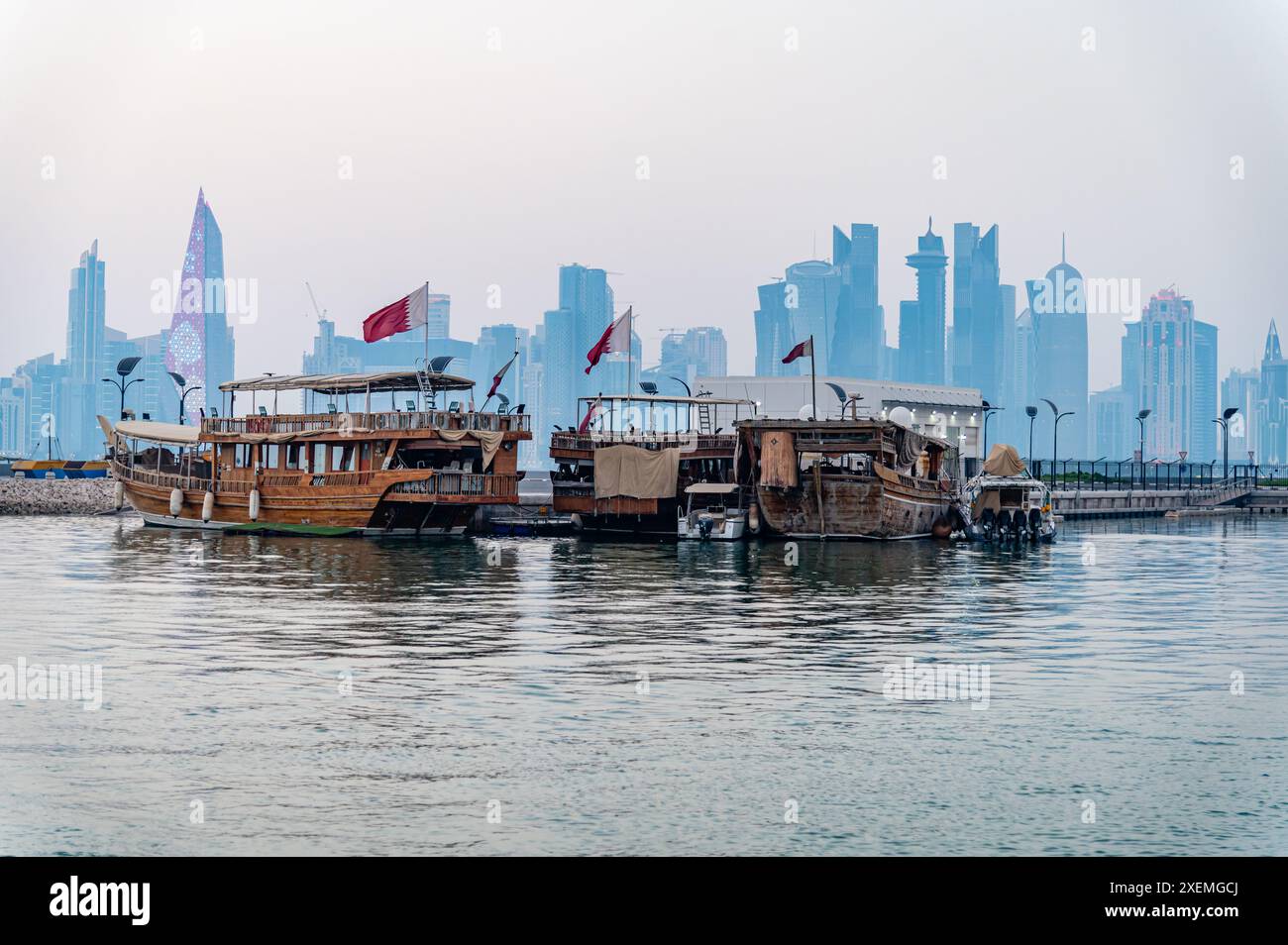 Dhow boats in Doha Bay, Doha, Qatar Stock Photo - Alamy