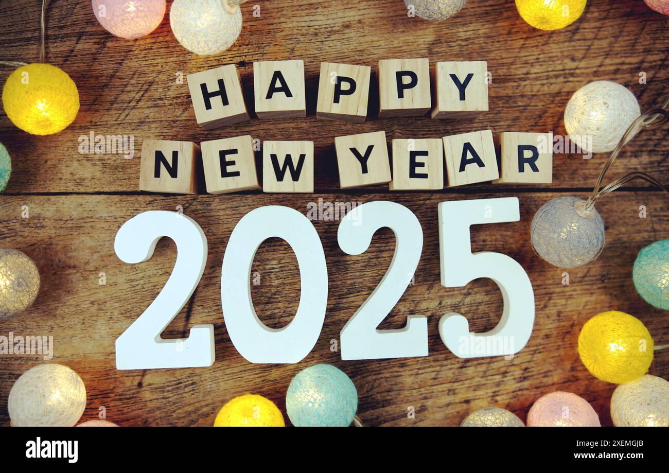 Happy New Year 2025 alphabet letters with LED cotton balls decoration ...