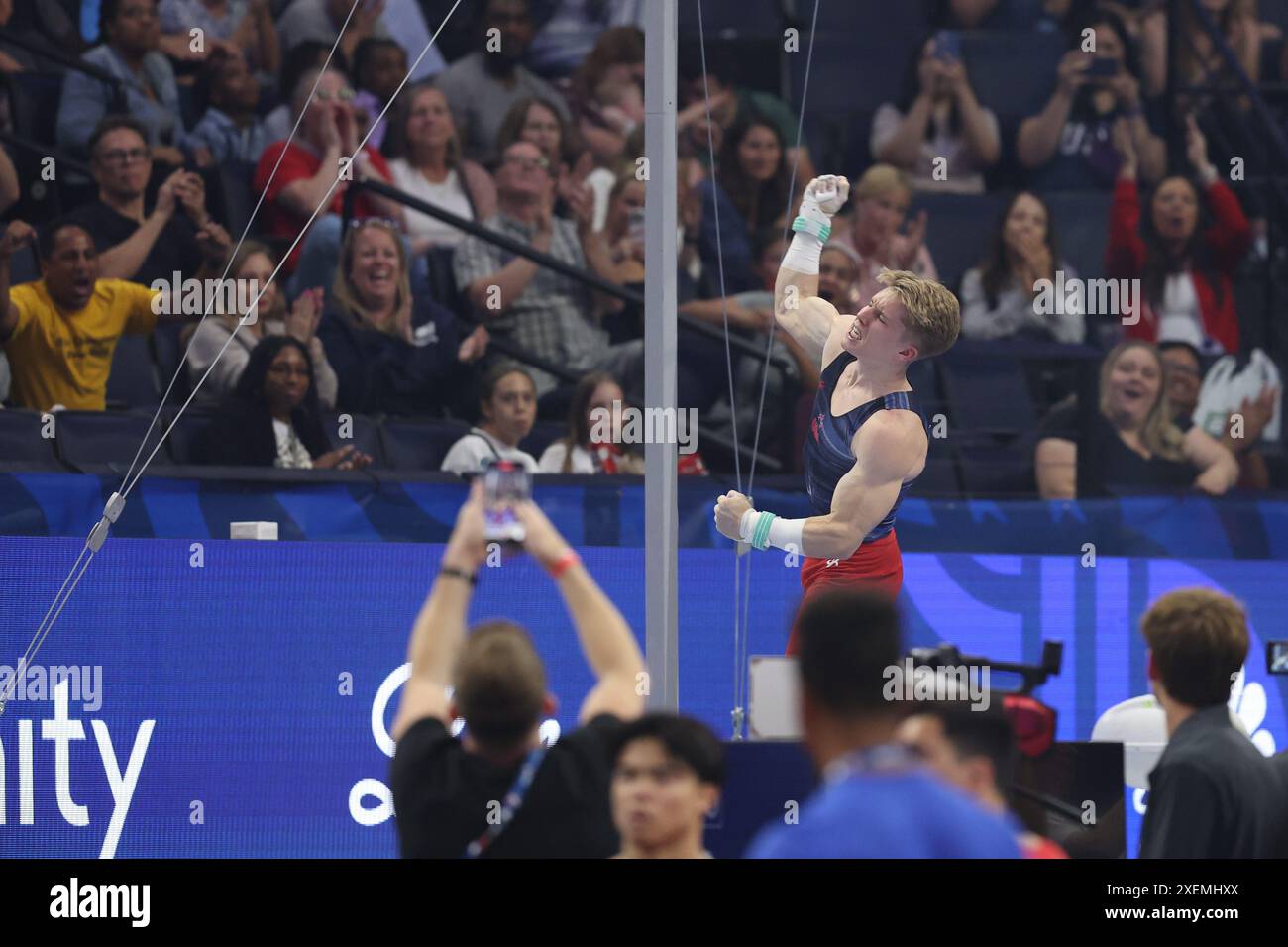 June 27, 2024: Gymnast Shane Wiskus celebrates his final routine during ...