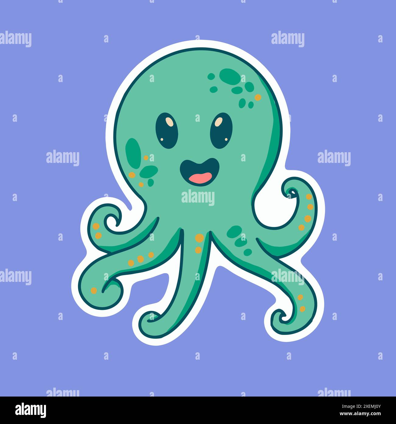 Green Friendly Octopus Sticker Stock Vector Image & Art - Alamy