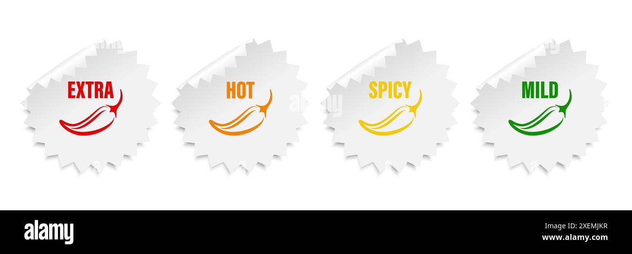 Realistic Vector Round Stickers with Spicy Chili Pepper Icon, Food ...