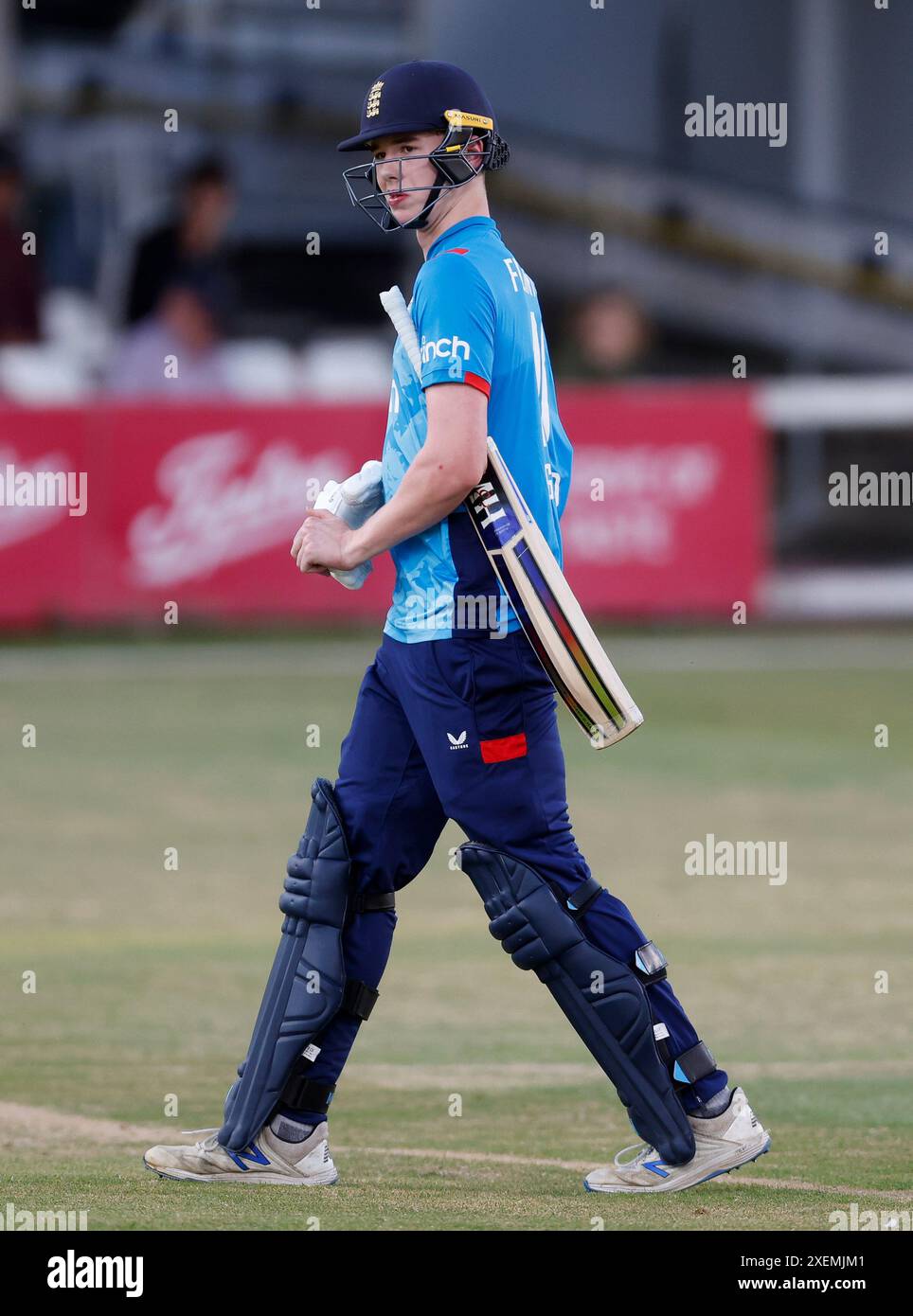 England's Rocky Flintoff reacts after being bowled out by Sri Lanka's Hivin Kenula during the ...