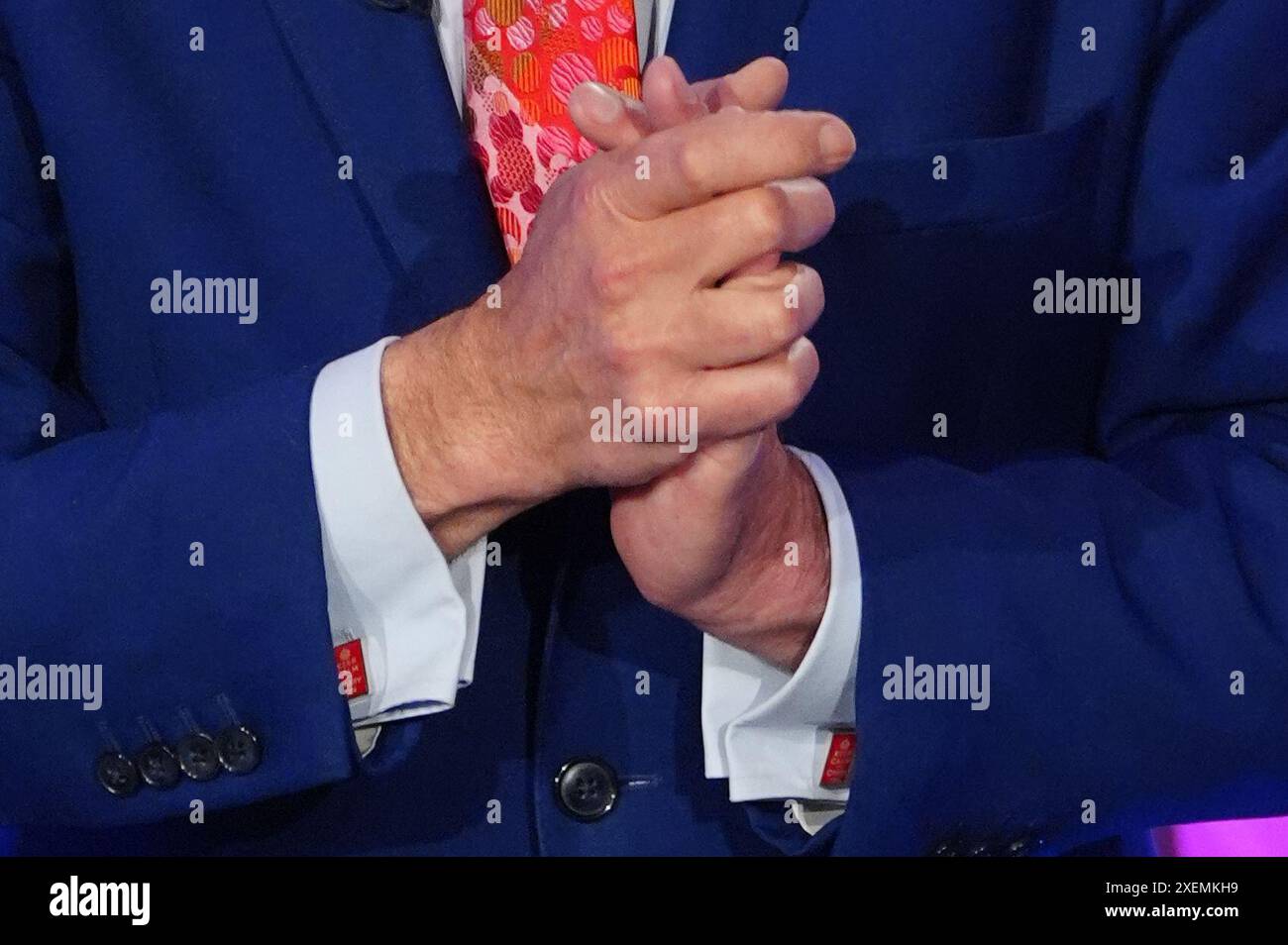 Reform UK Leader Nigel Farage speaking during a BBC Question Time ...