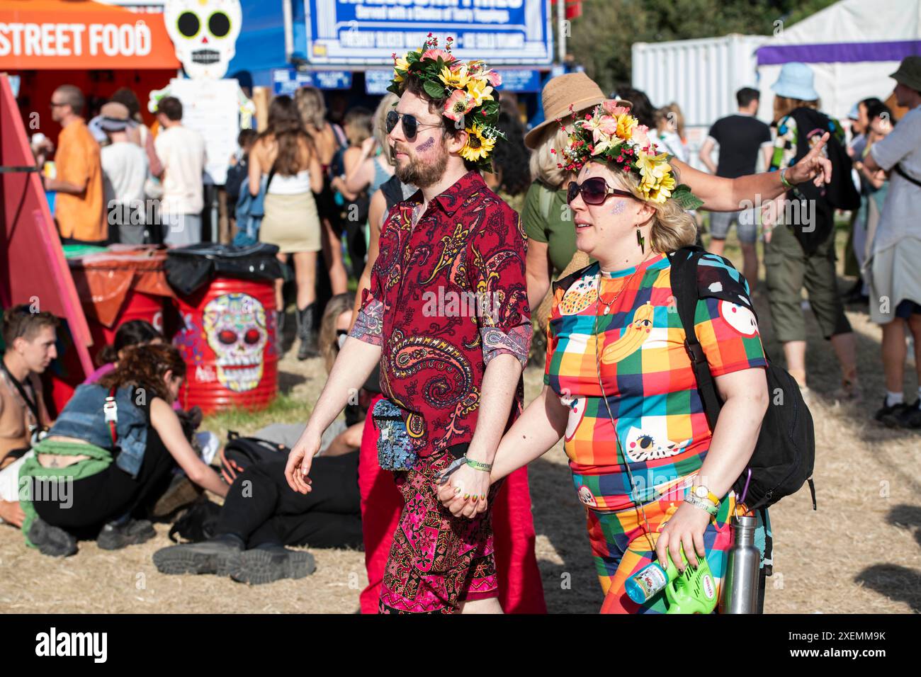 Glastonbury, UK. Day 3, 28 June 2024. Festival goers in fancy dress ...
