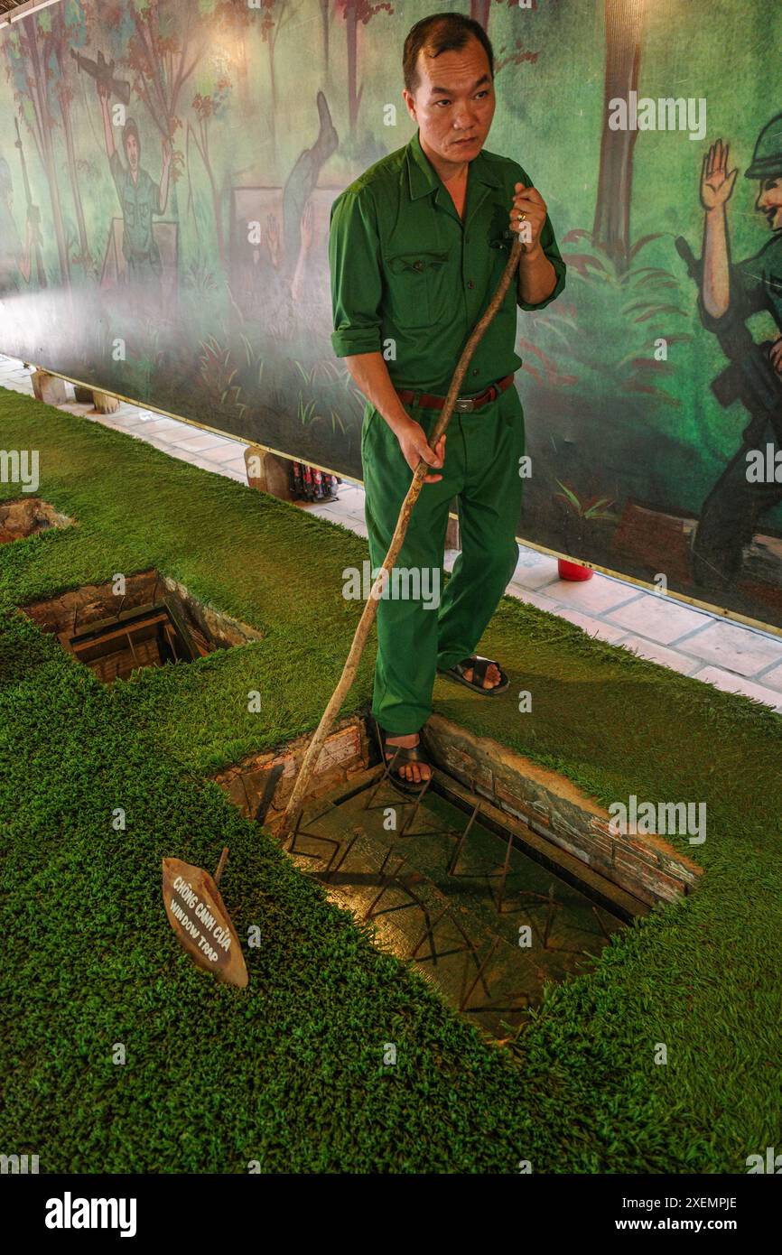 Ho Chi Minh City, Vietnam - 2 Feb, 2024: Vietnam war era vietcong booby ...
