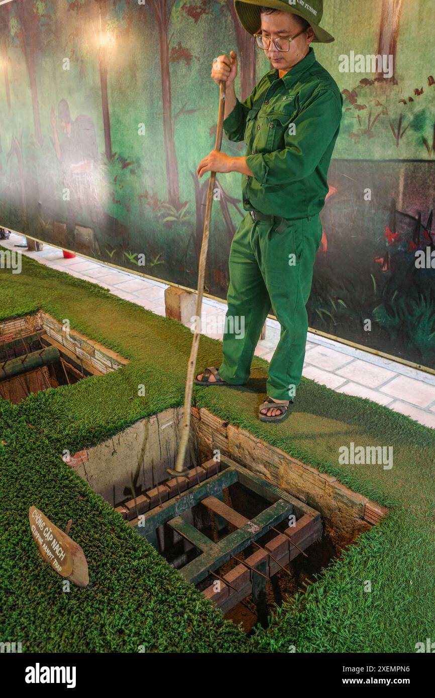 Ho Chi Minh City, Vietnam - 2 Feb, 2024: Vietnam war era vietcong booby ...