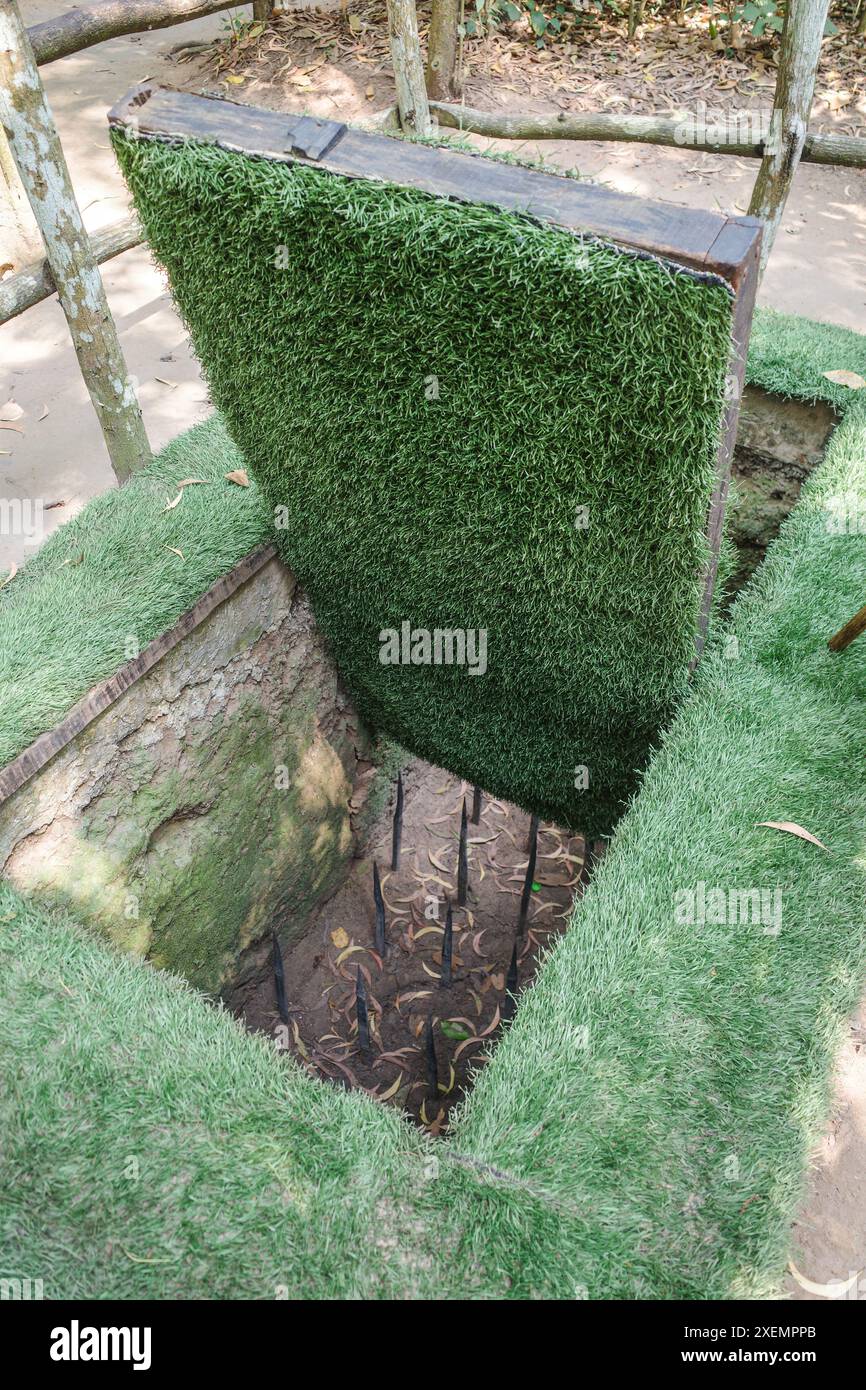 Ho Chi Minh City, Vietnam - 2 Feb, 2024: Vietnam war era vietcong booby ...